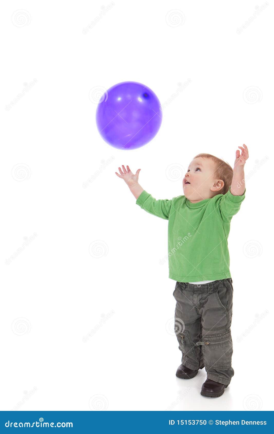 Toddler Playing with Purple Balloon Stock Photo - Image of catching ...