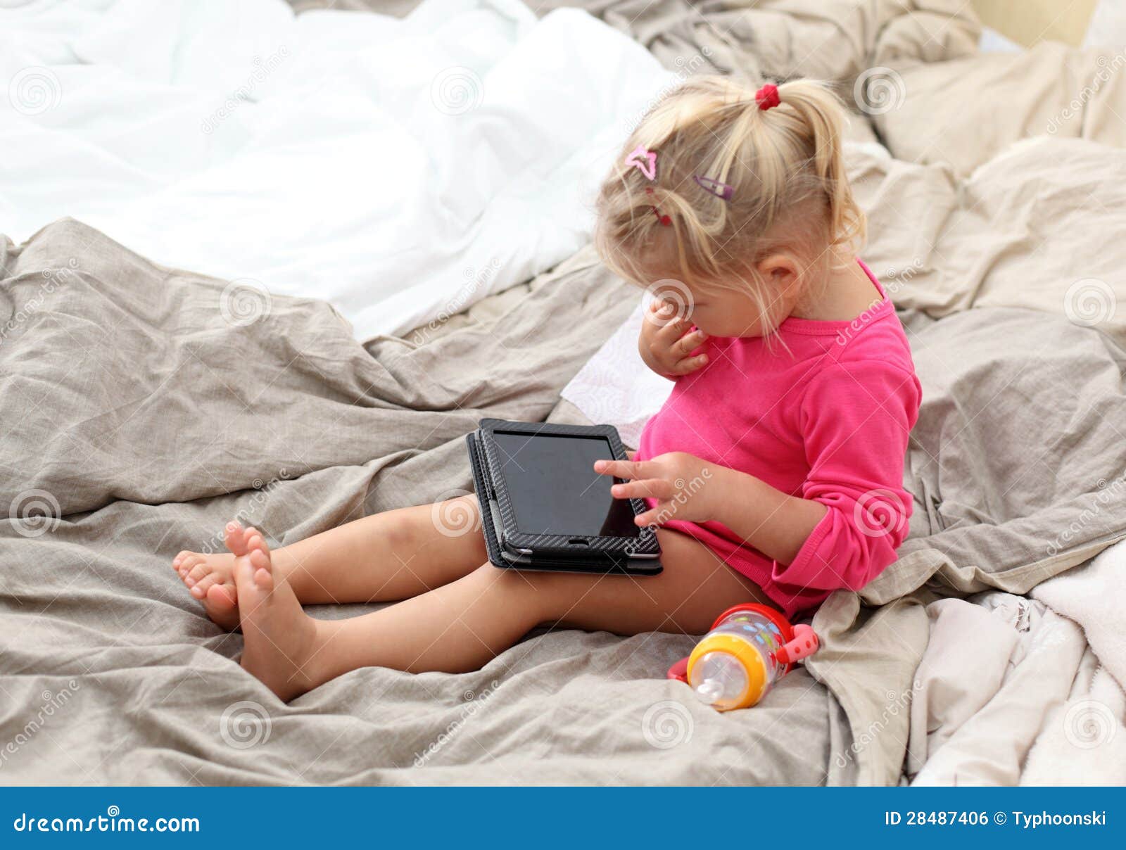 Toddler Playing with a Tablet Pc Stock Photo - Image of technology ...