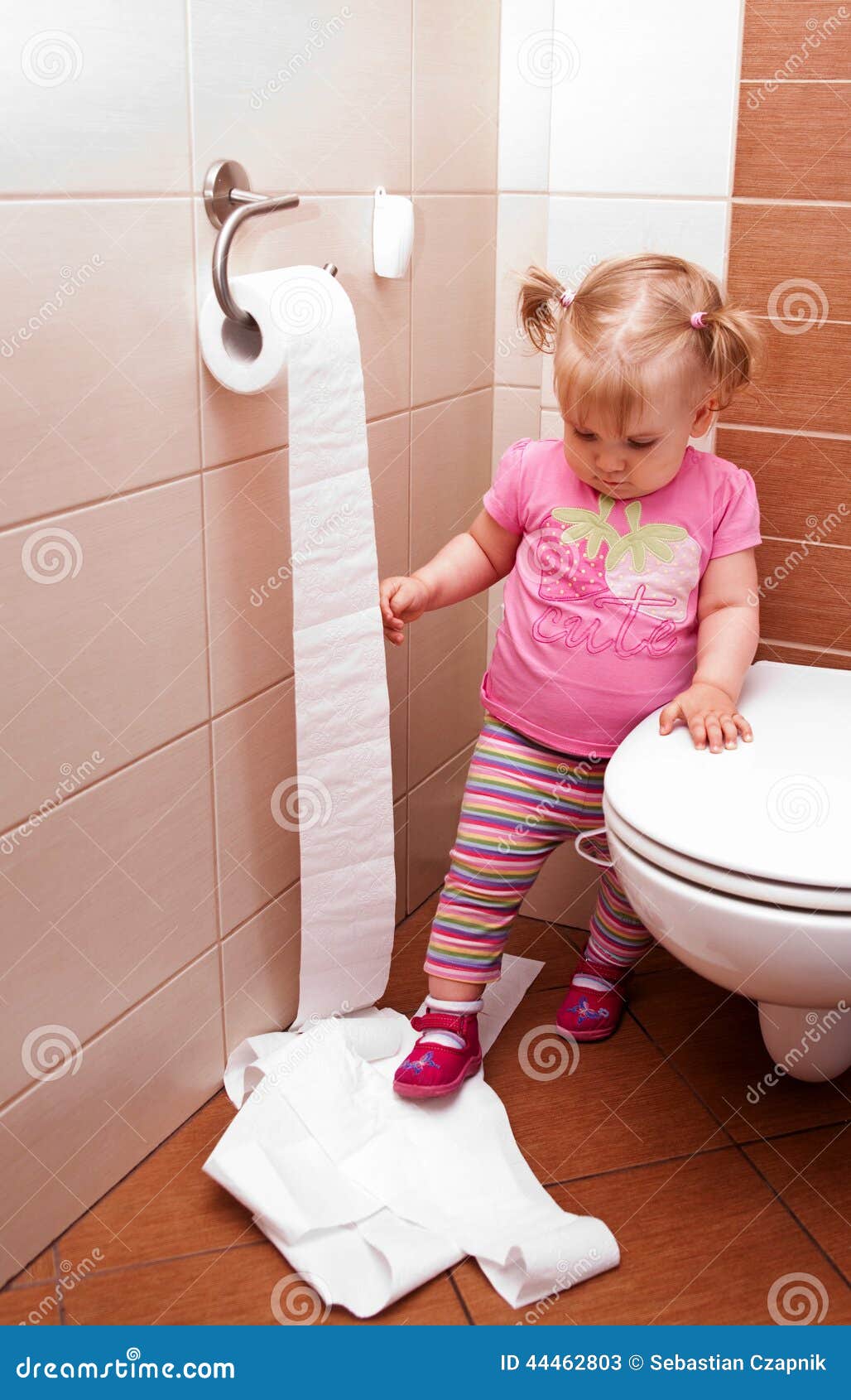 Toddler Playing with Toilet Paper Stock Image - Image of young, home ...