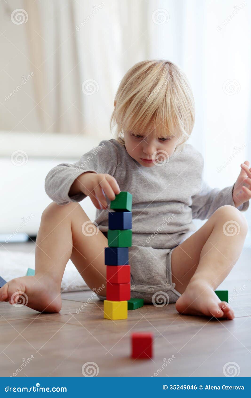 Toddler Playing with Wooden Blocks Stock Photo - Image of house, cute ...