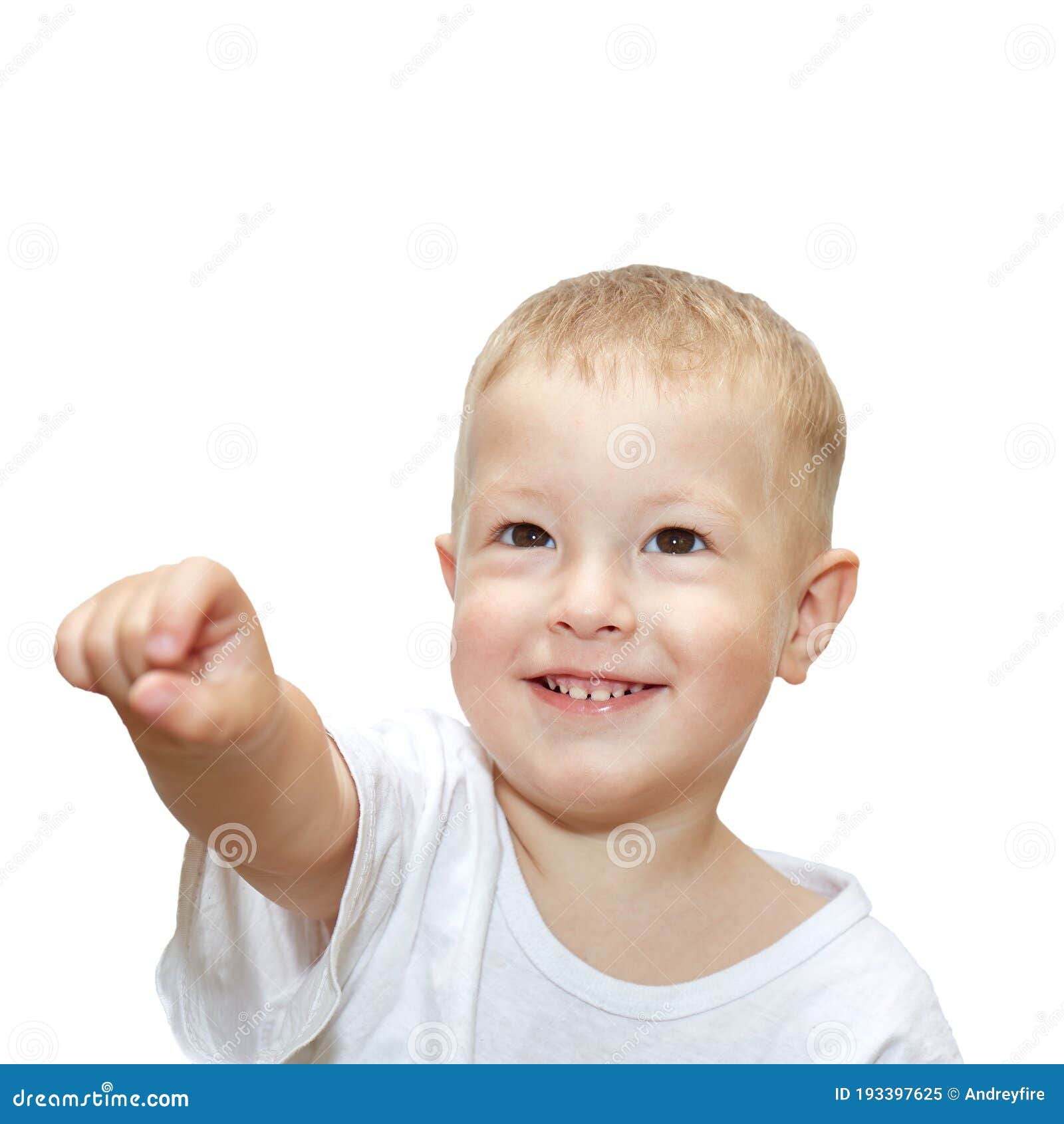 Toddler Pulls His Hand Forward on a White Background Stock Image ...