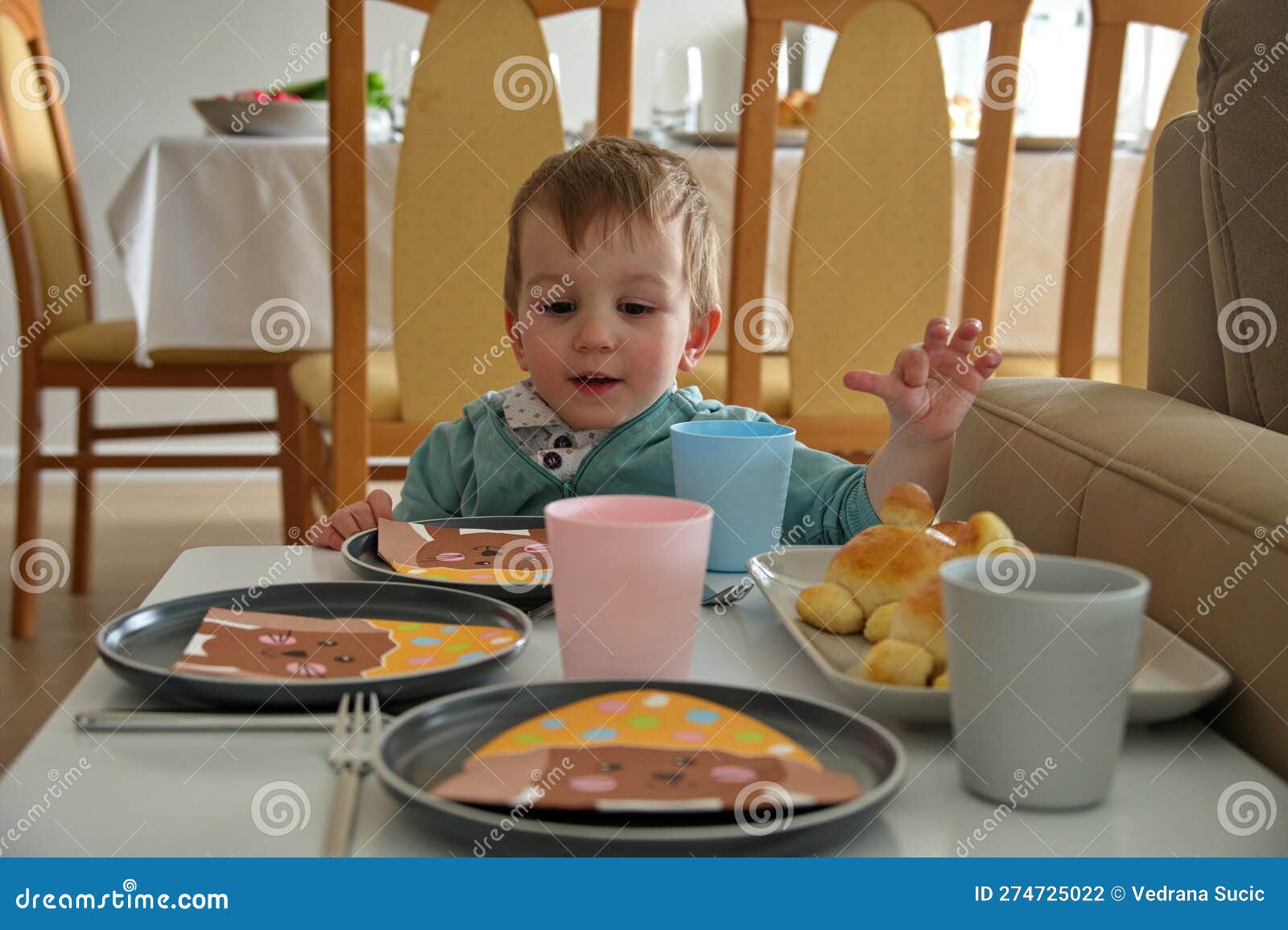 Toddler Sitting at the Kids Table Stock Photo - Image of emotion ...