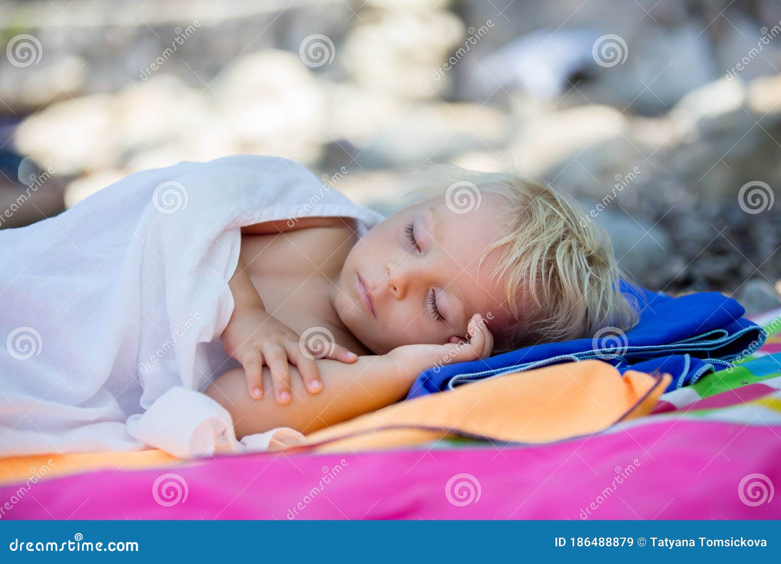 Toddler Sleeping on the Beach, Summer Relax Stock Image - Image of ...