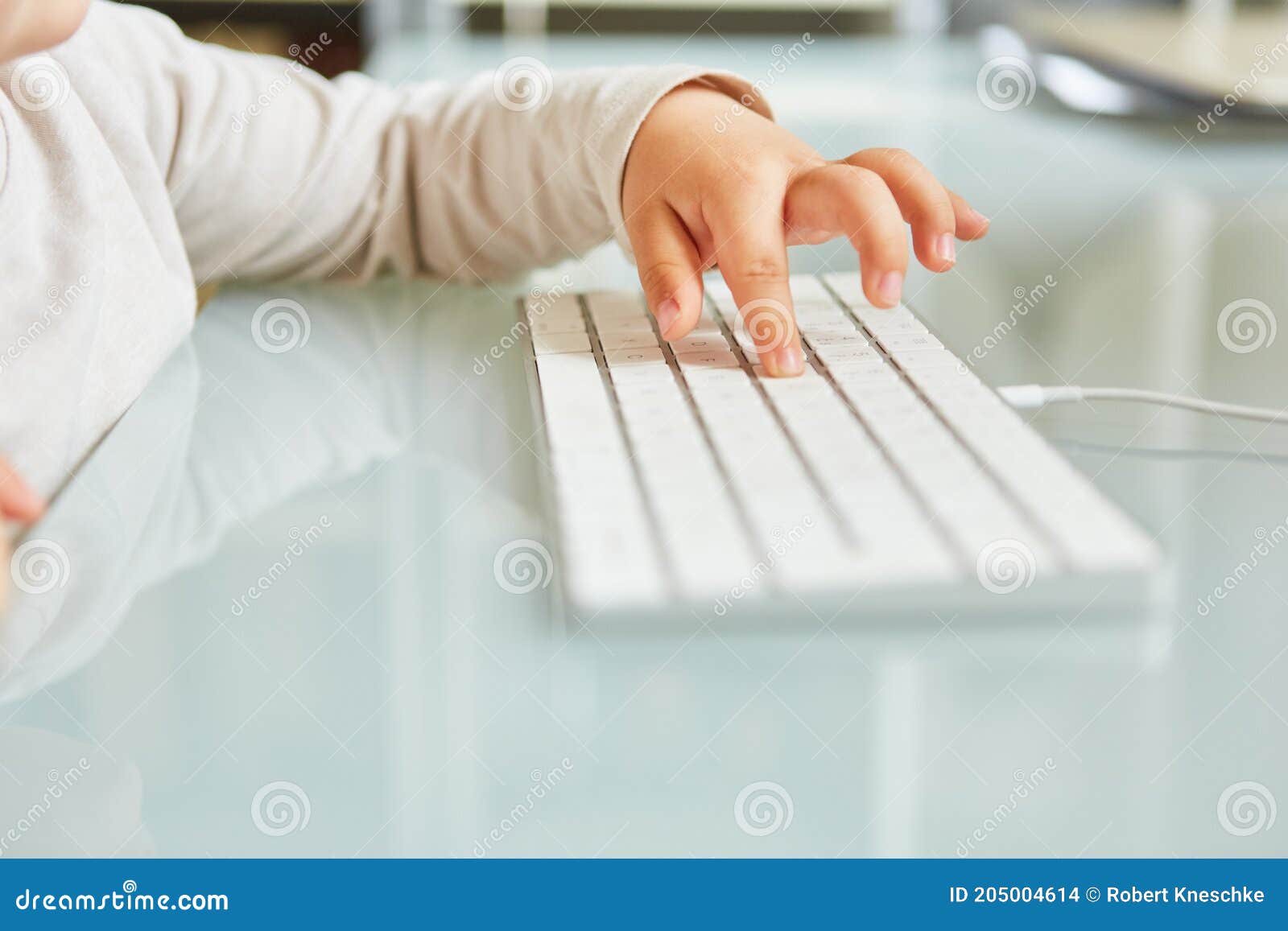 Toddler Types on the Computer Keyboard Stock Photo - Image of finger ...