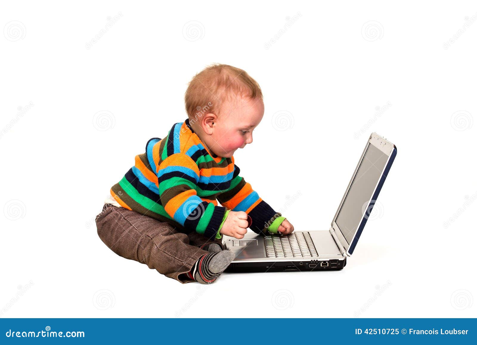 Toddler Using Laptop Computer Stock Image - Image of shirt, fascinated ...