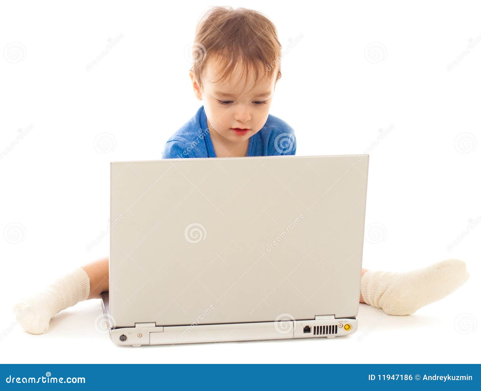 Toddler is Using Notebook Isolated Stock Photo - Image of white ...