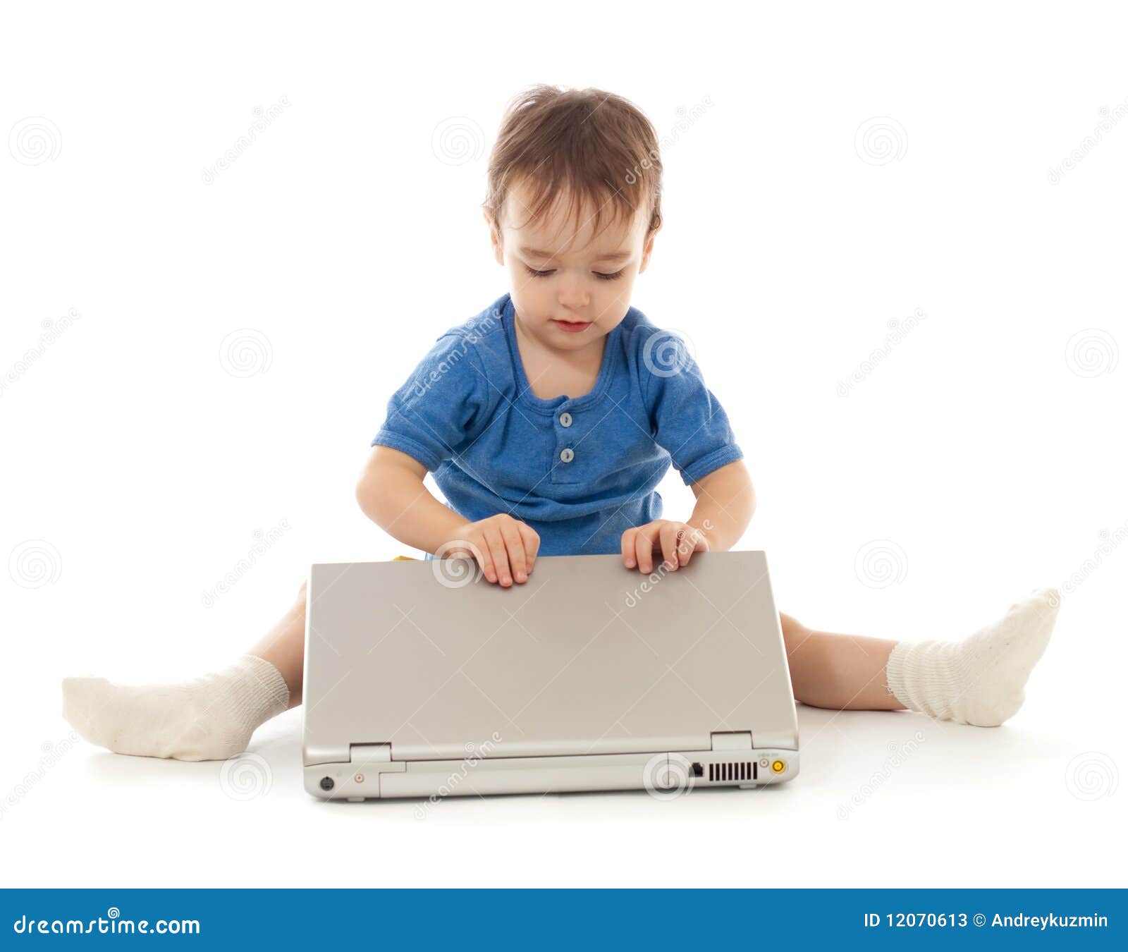 Toddler is Using Notebook Isolated Stock Image - Image of socks, little ...