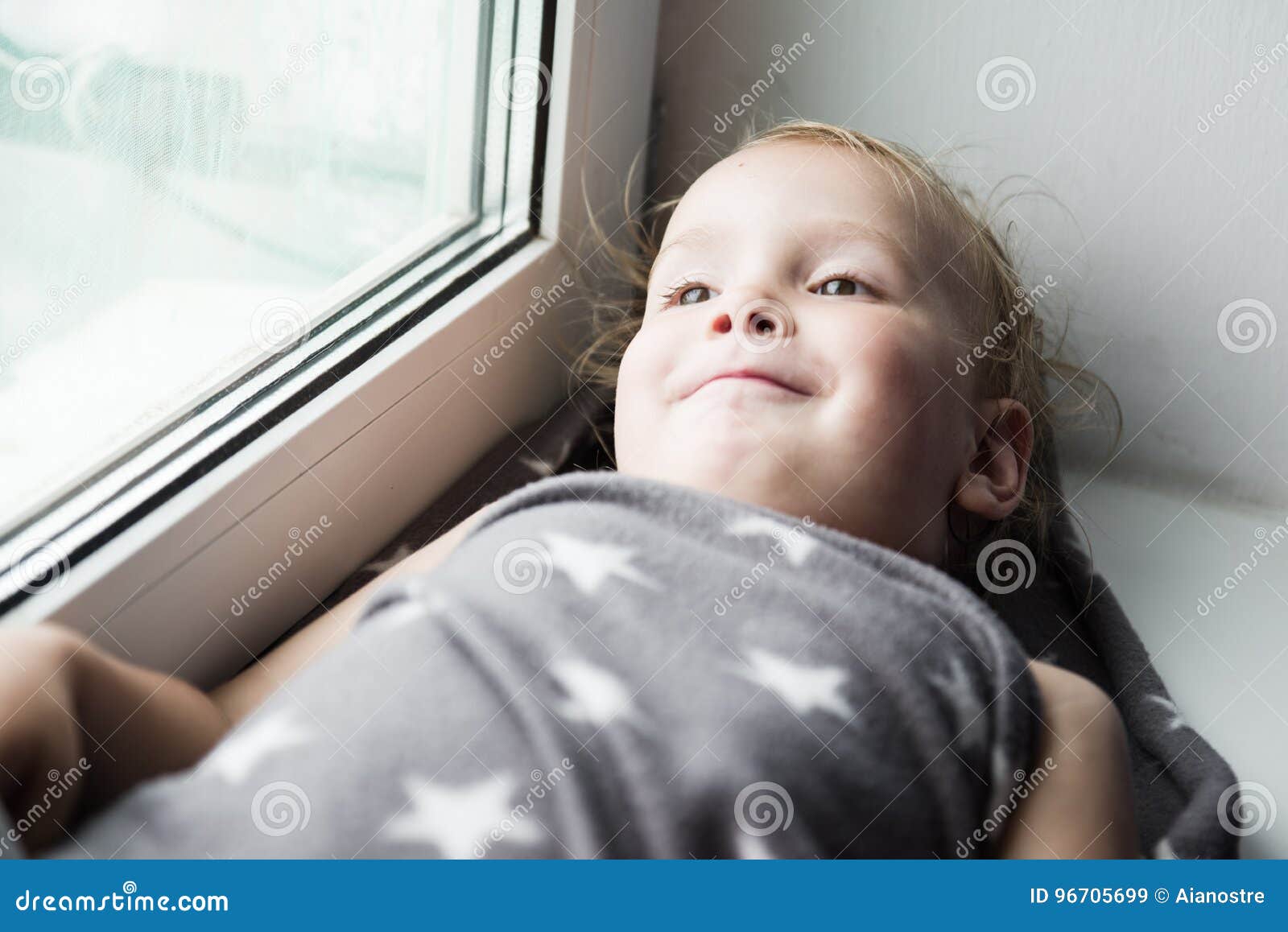 The Toddler on a Windowsill Stock Image - Image of pretty, rainy: 96705699