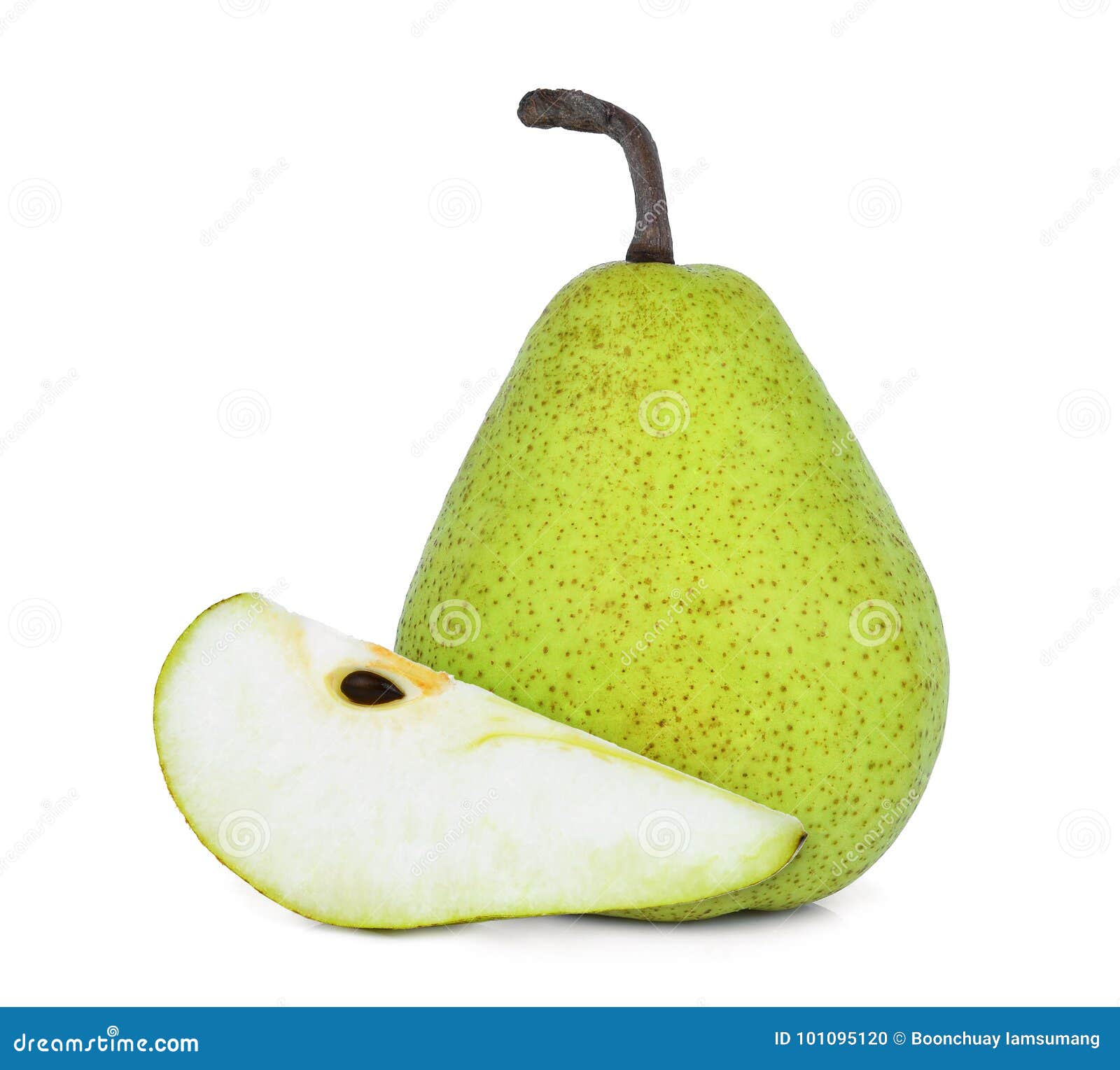 Todo E Fatia De Pera Verde Do Packham Isolada No Branco Foto de Stock ...