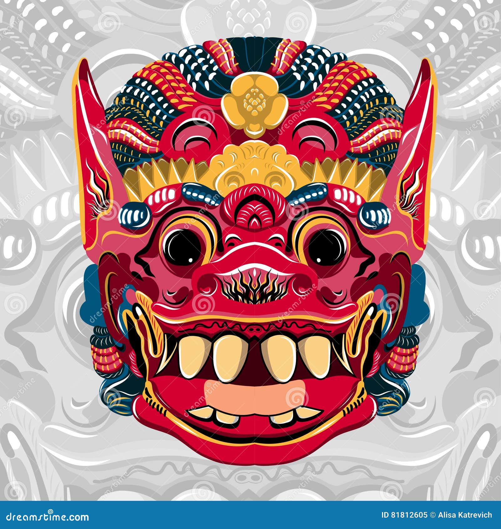 Rama Face Mask In Thai Culture Dancing Drawing Isolated Vector ...