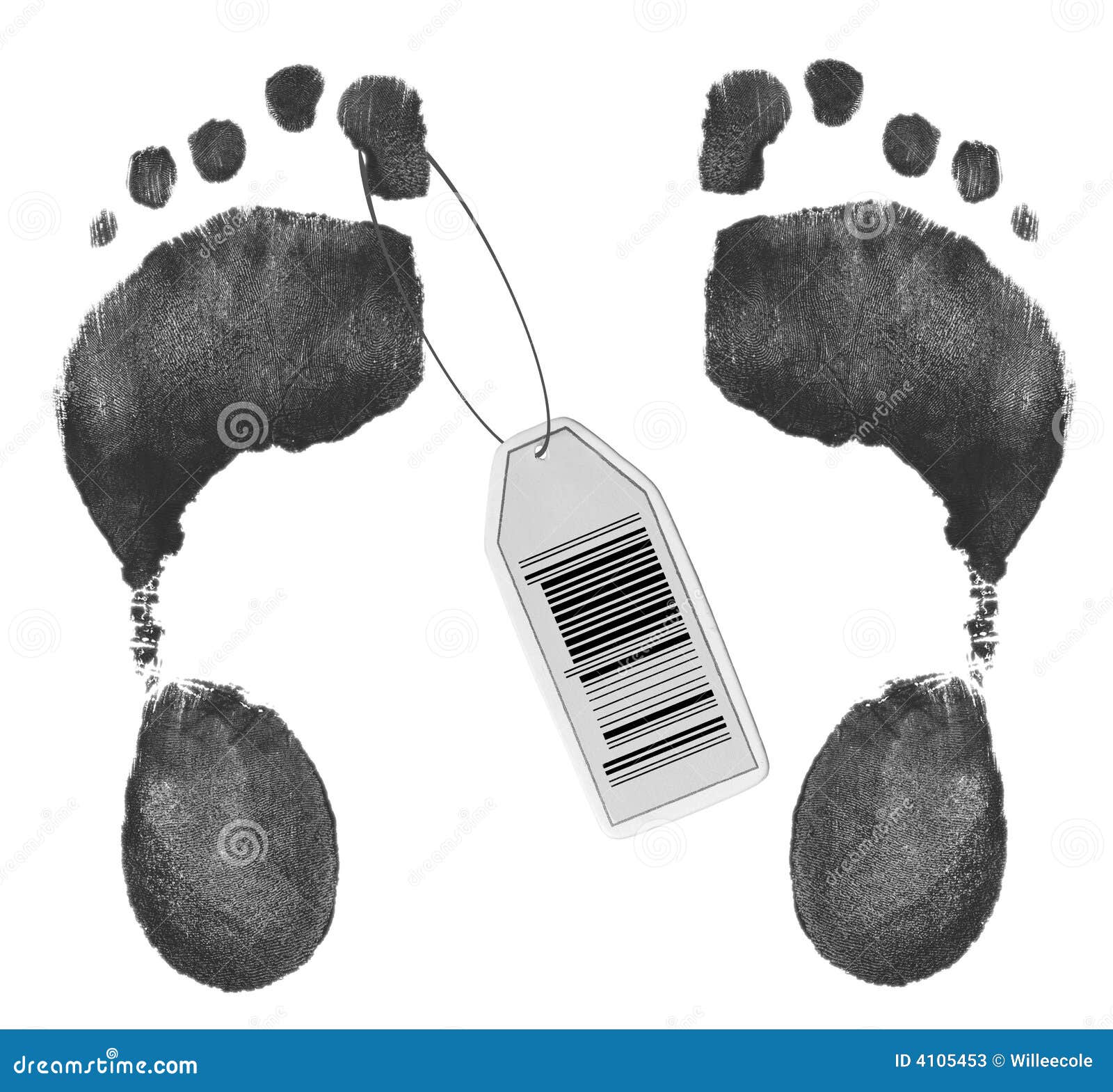 Toe tag on two foot prints stock image. Image of foot - 4105453