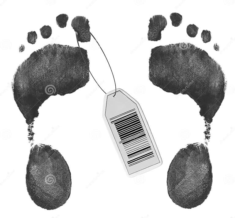 Toe tag on two foot prints stock image. Image of foot - 4105453