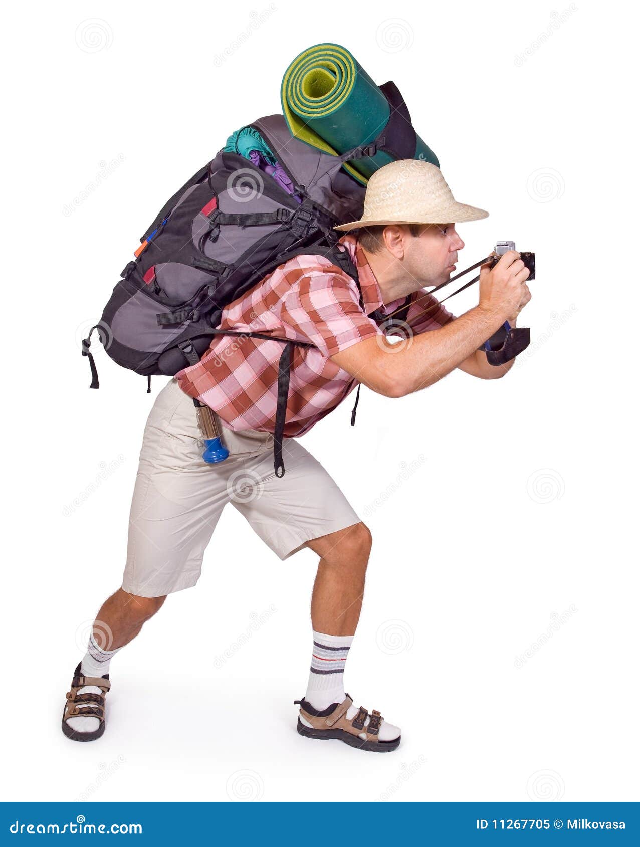Toerist met camera stock afbeelding. Image of knapzak - 11267705