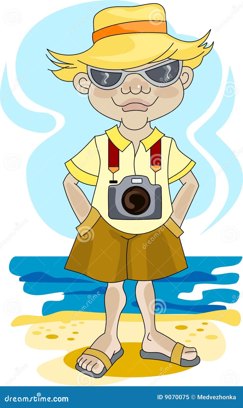 Toerist op een strand vector illustratie. Illustration of vrolijk - 9070075