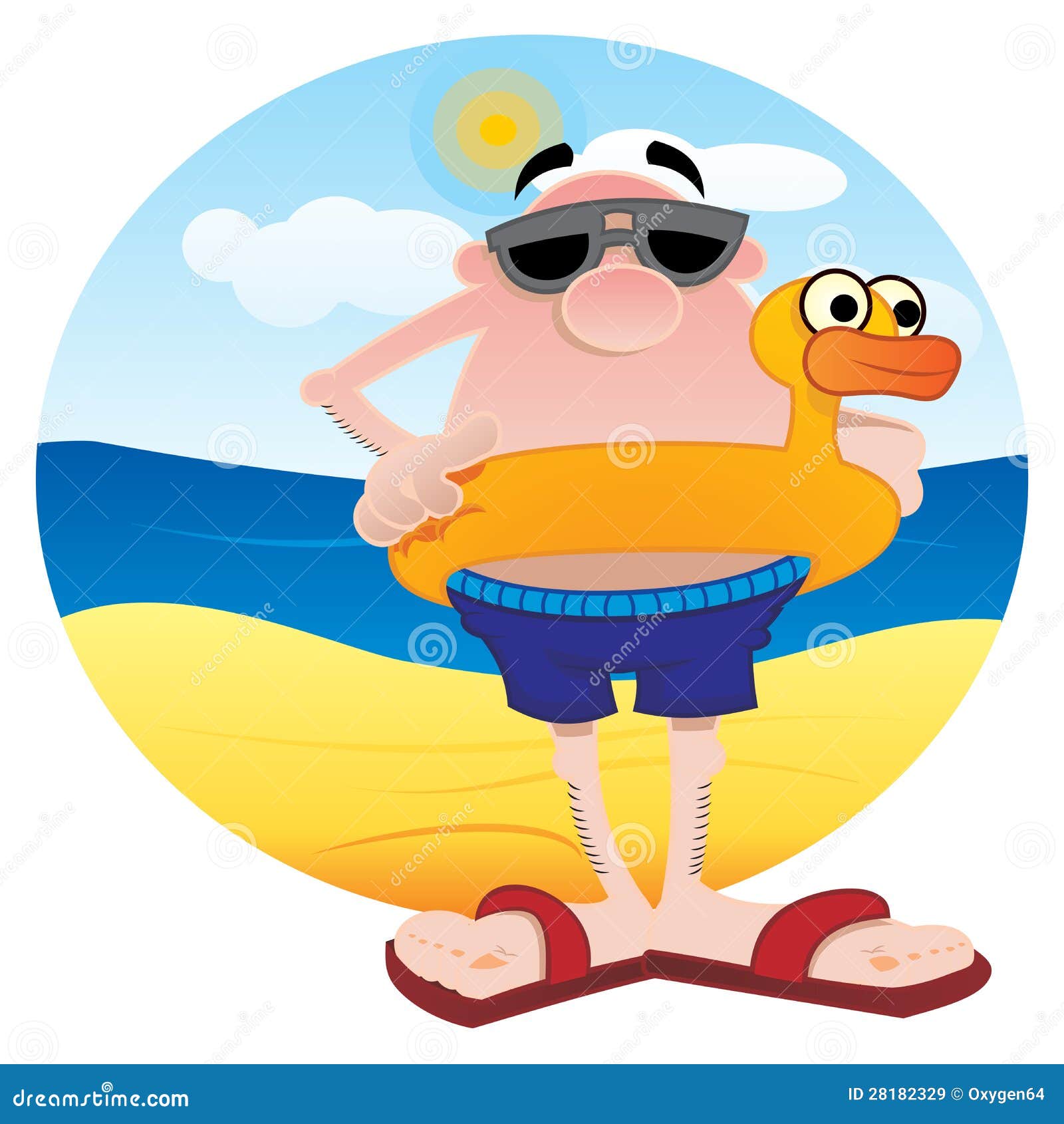 Toerist op het strand vector illustratie. Illustration of beeldverhaal ...