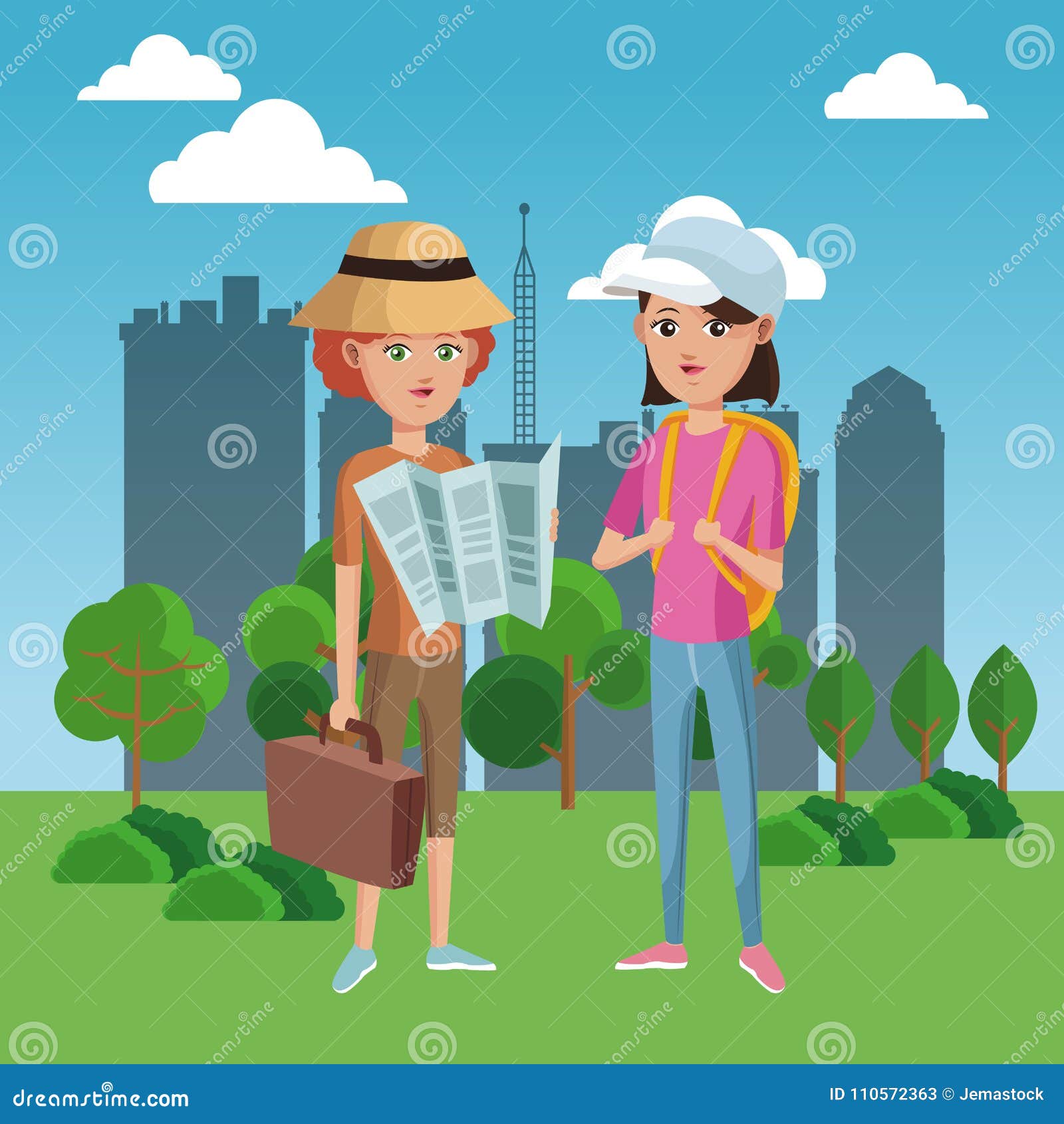 Toeristen in de stad vector illustratie. Illustration of milieu - 110572363