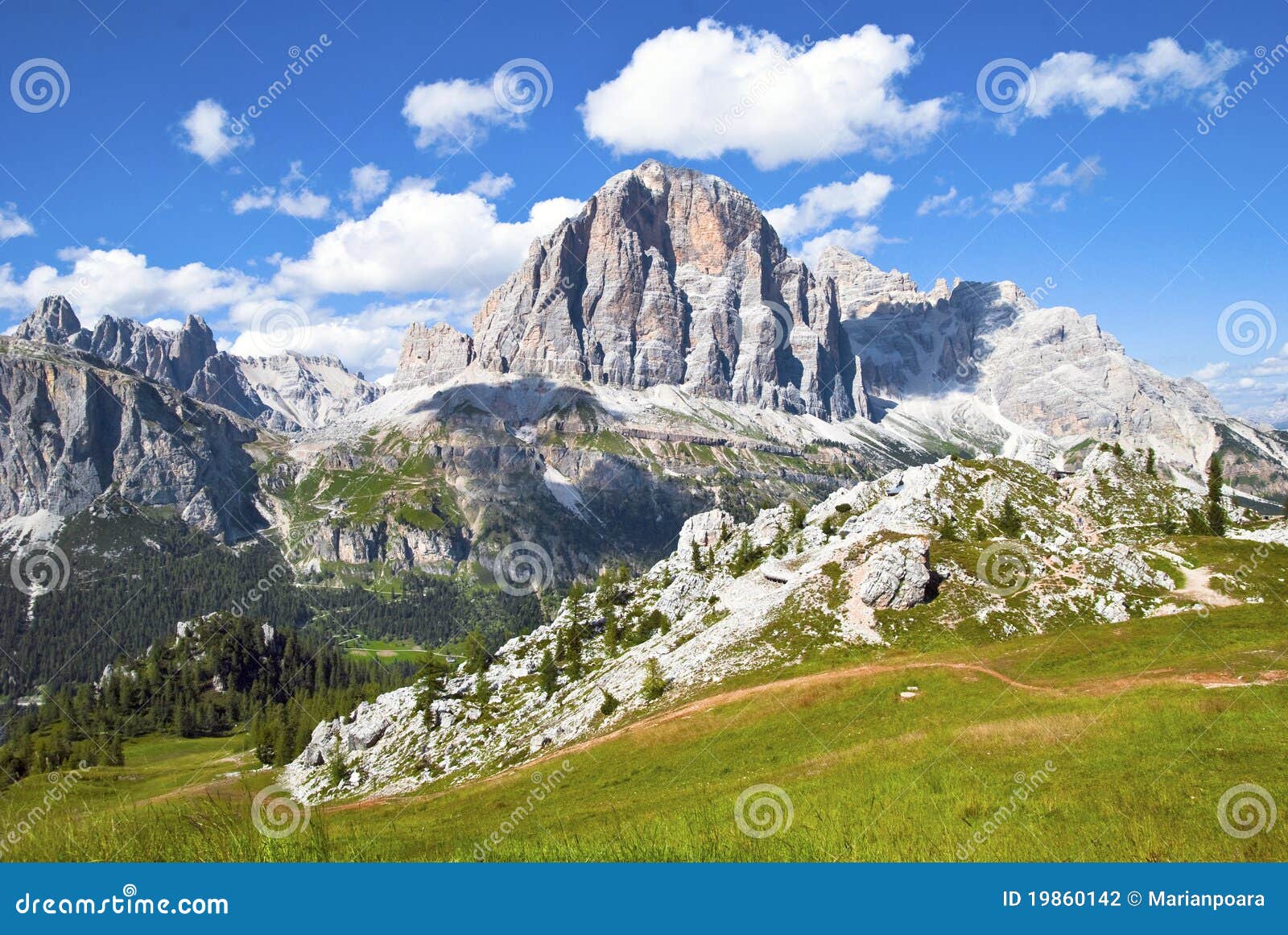 Tofana Di Rozes in Dolomites Mountains Stock Photo - Image of blue ...