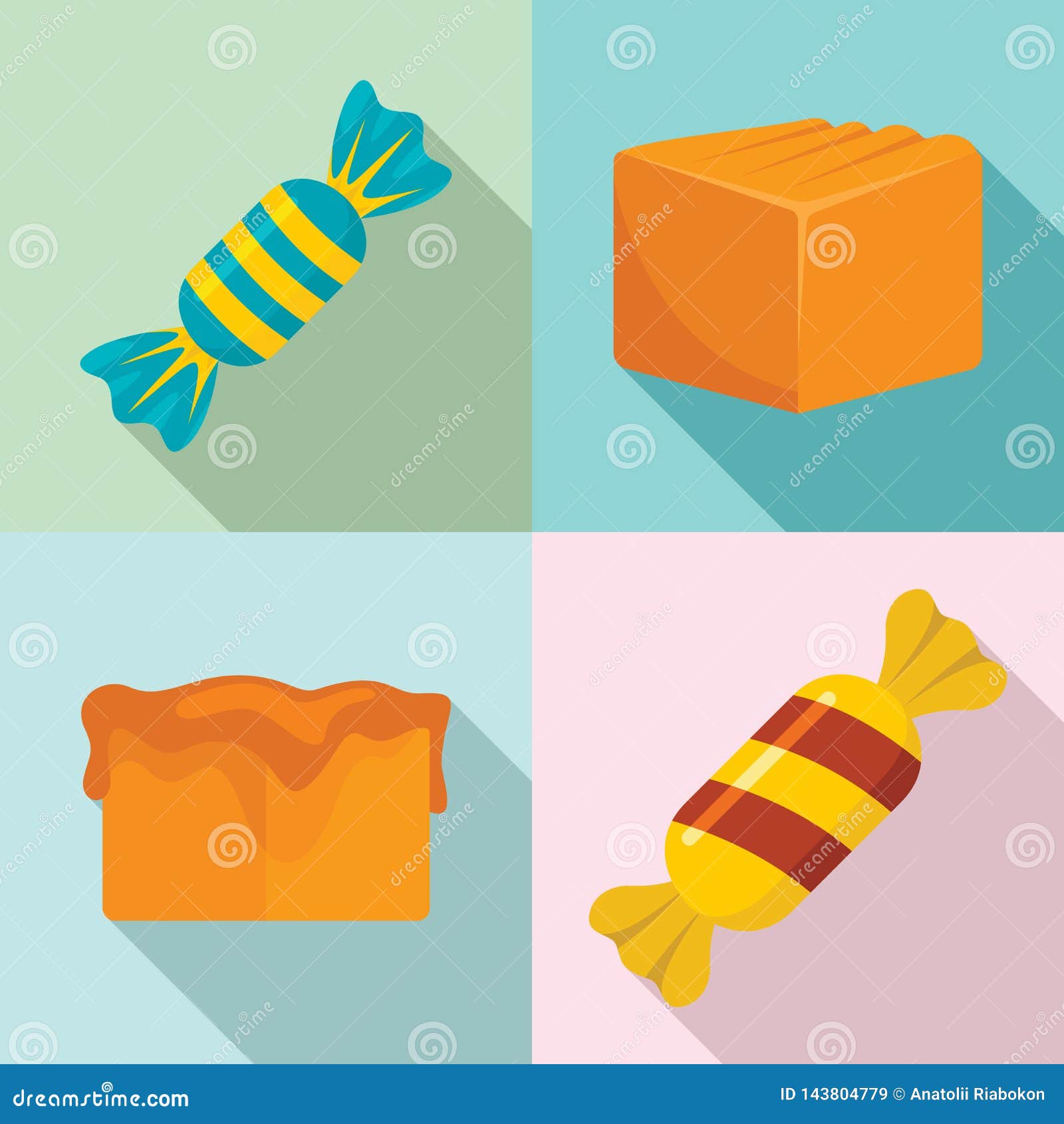 Toffee Icons Set, Flat Style Stock Vector - Illustration of dairy ...