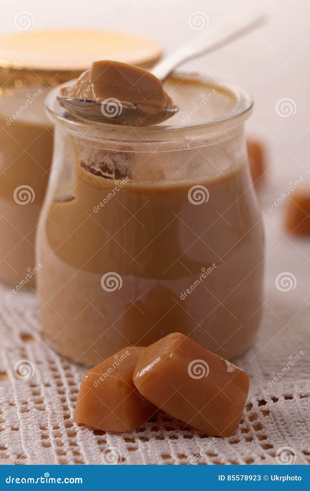 Toffee yogurt stock image. Image of portion, dairy, indoors - 85578923