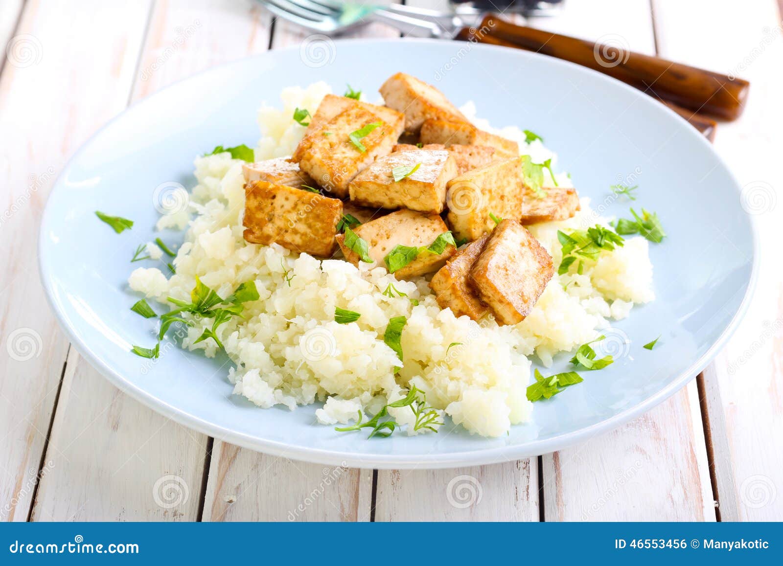 Tofu and cauliflower puree stock photo. Image of healthy - 46553456