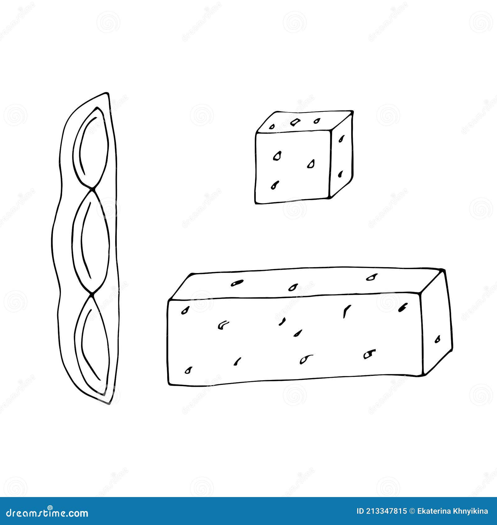 Tofu Cheese and Soybeans, Vector Doodle Illustration Stock Vector ...