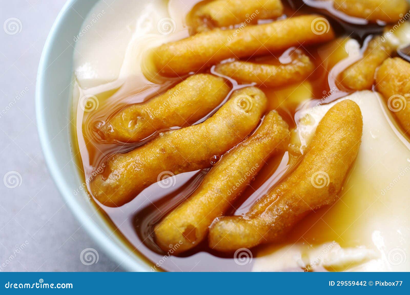 Tofu Pudding Dessert with Mini Deep-fried Dough Stick Stock Photo ...