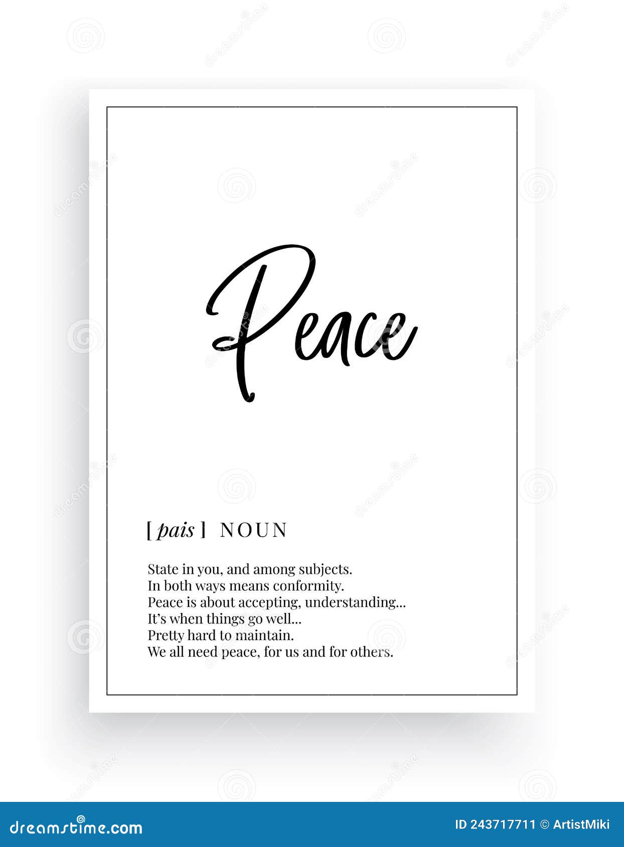 Peace Definition, Vector. Minimalist Poster Design Stock Vector ...