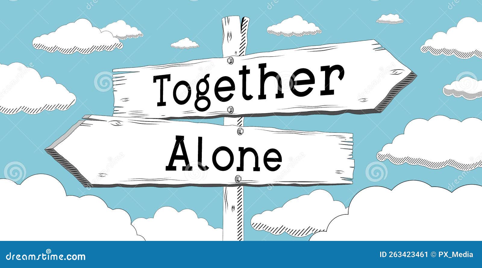Together or Alone - Outline Signpost with Two Arrows Stock Illustration ...