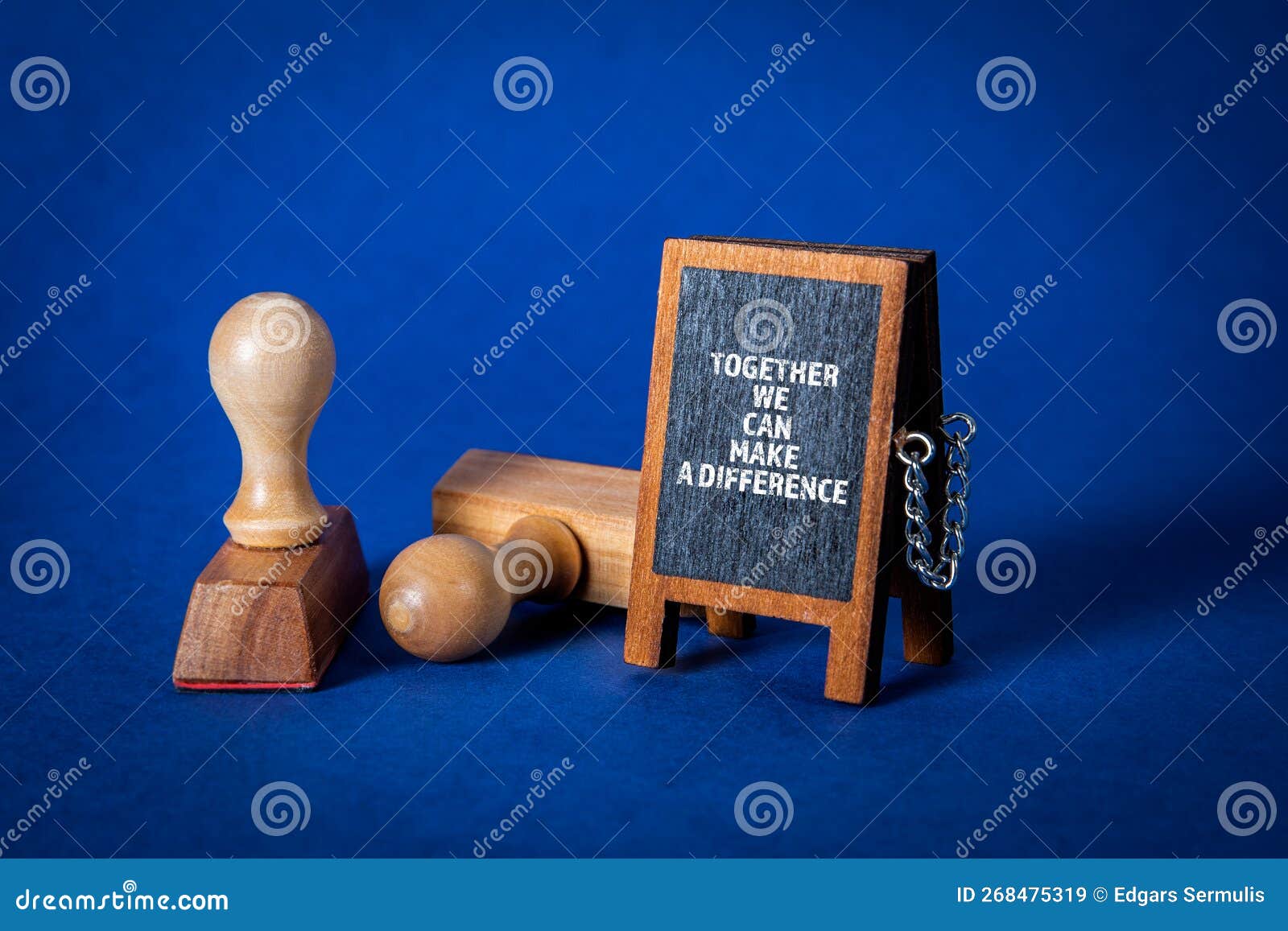 Together we Can Make a Difference. Miniature Chalkboard on a Blue ...