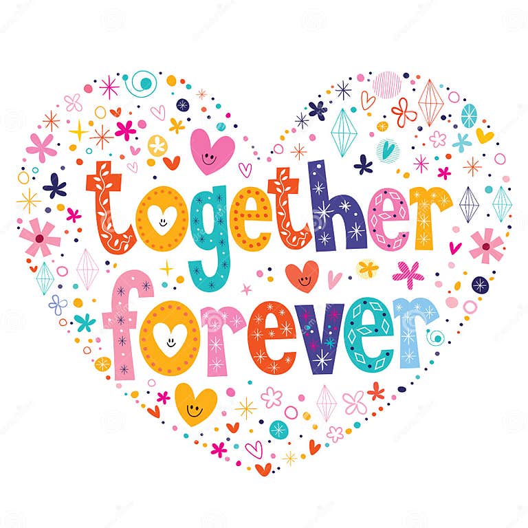 Together Forever Heart Shaped Type Lettering Vector Design Stock Vector ...