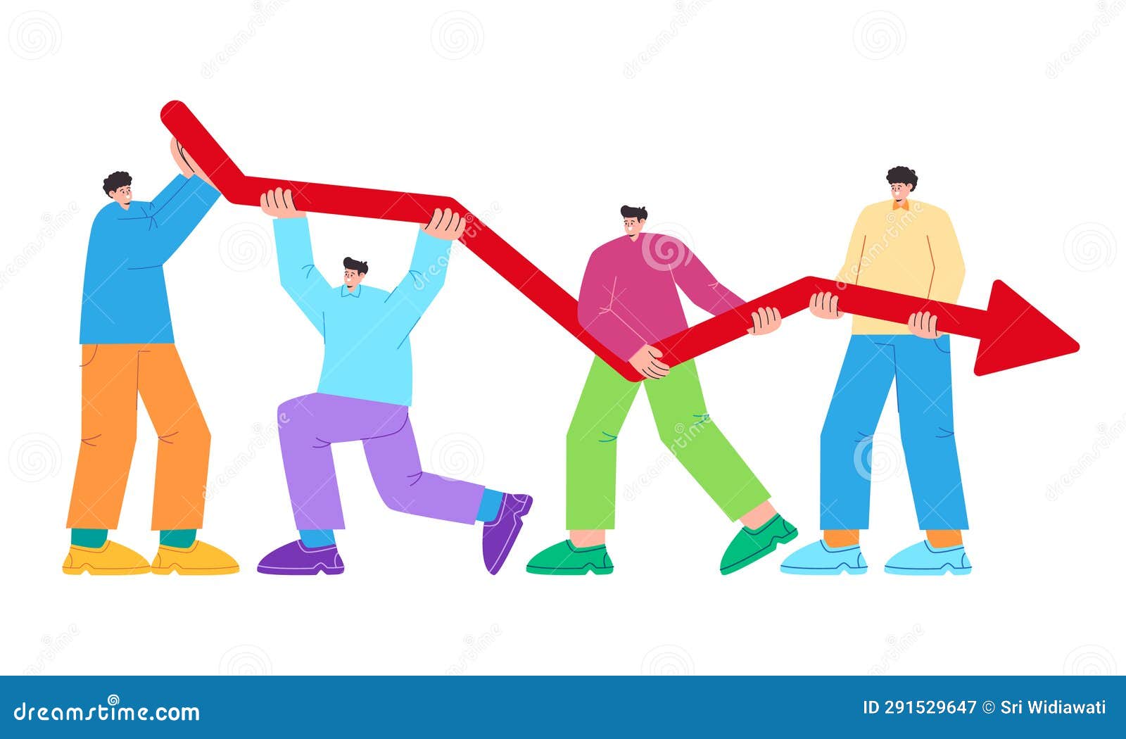 Together Holding Chart Decrease Going Down Arrow Red Cooperation Teamwork Colorful Action Teen ...