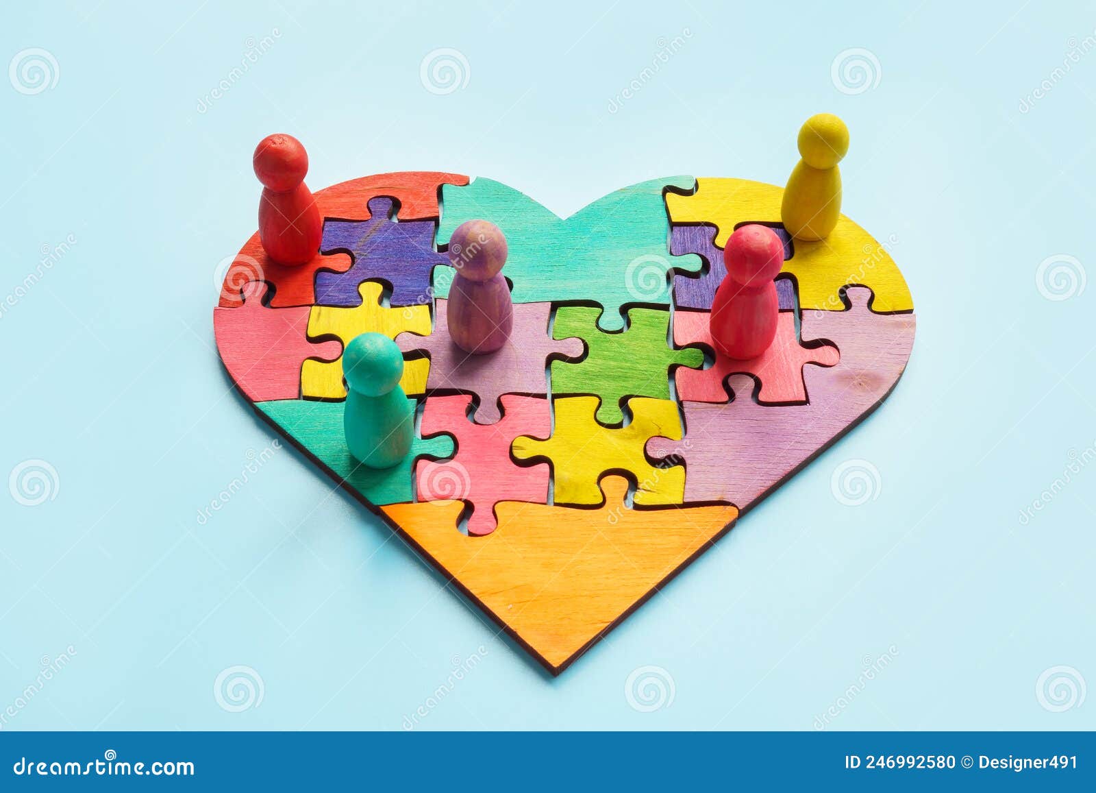 Togetherness and Inclusion. Puzzle Heart and Colored Figurines. Stock ...