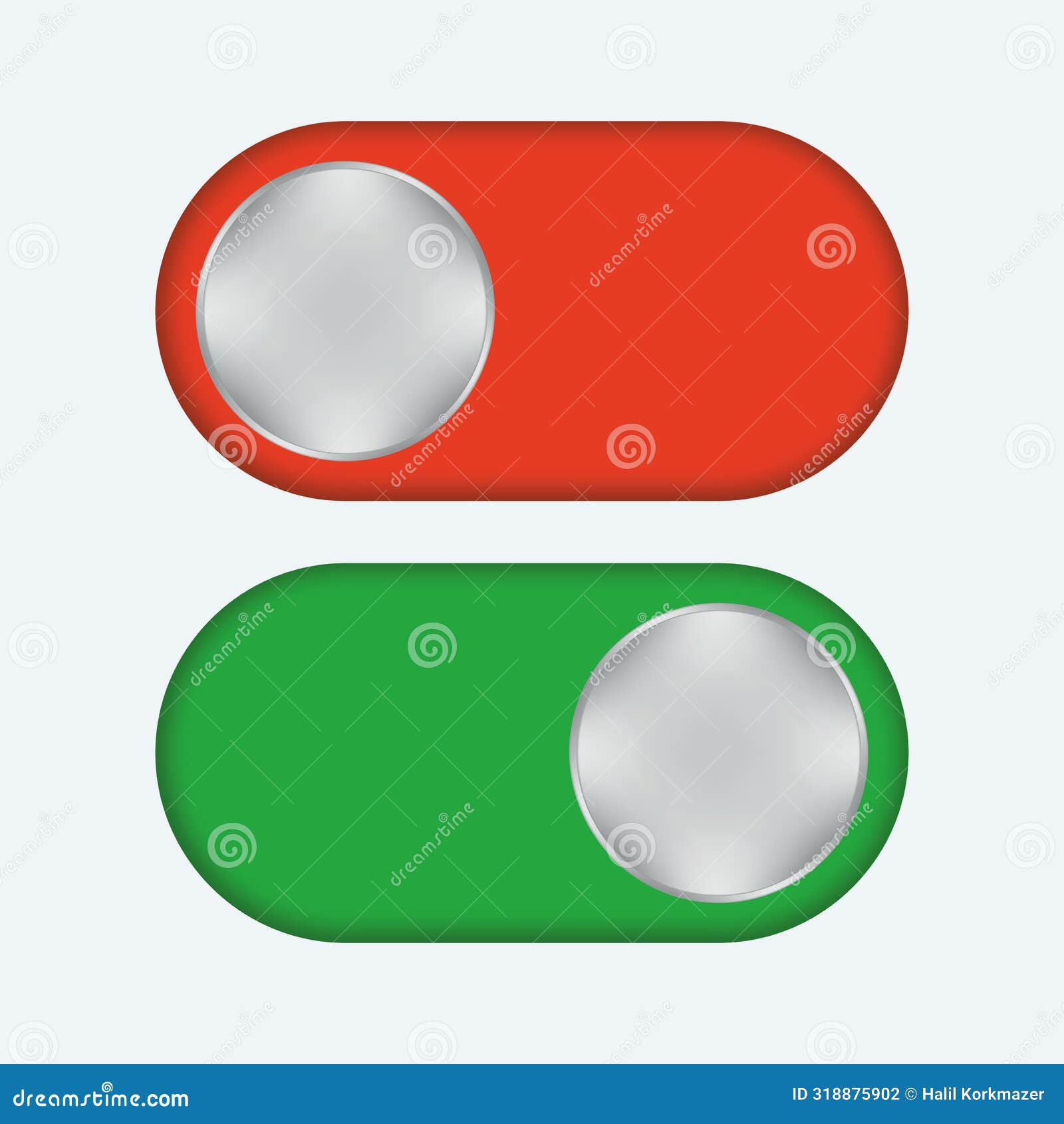 Toggle Button Icon. Red and Green Button Set with Circle, Sphere, and ...