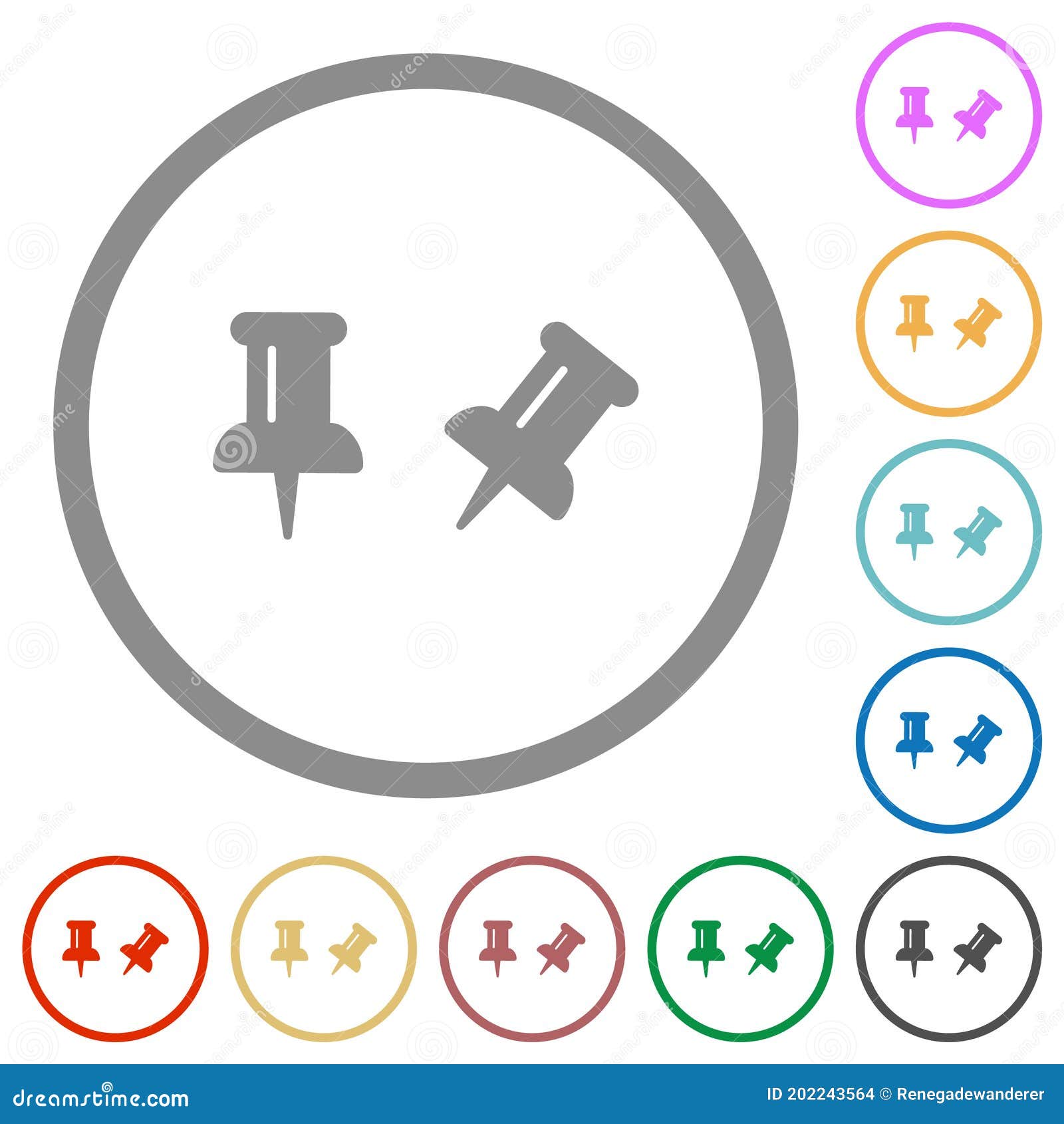 Toggle Pin Flat Icons with Outlines Stock Vector - Illustration of ...