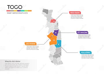 Togo Map Infographics Vector Template with Regions and Pointer Marks ...