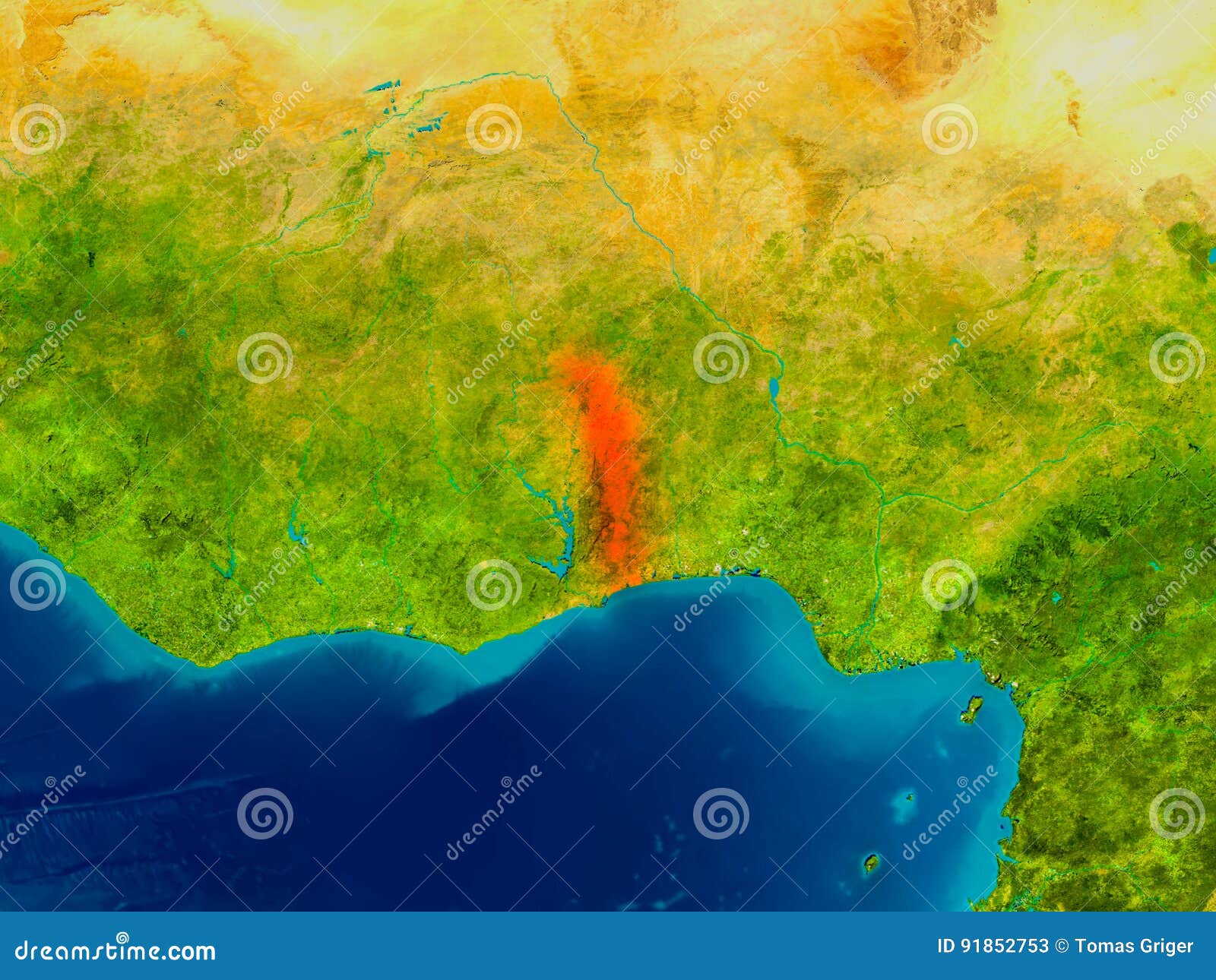 Togo on physical map stock illustration. Illustration of cartography ...