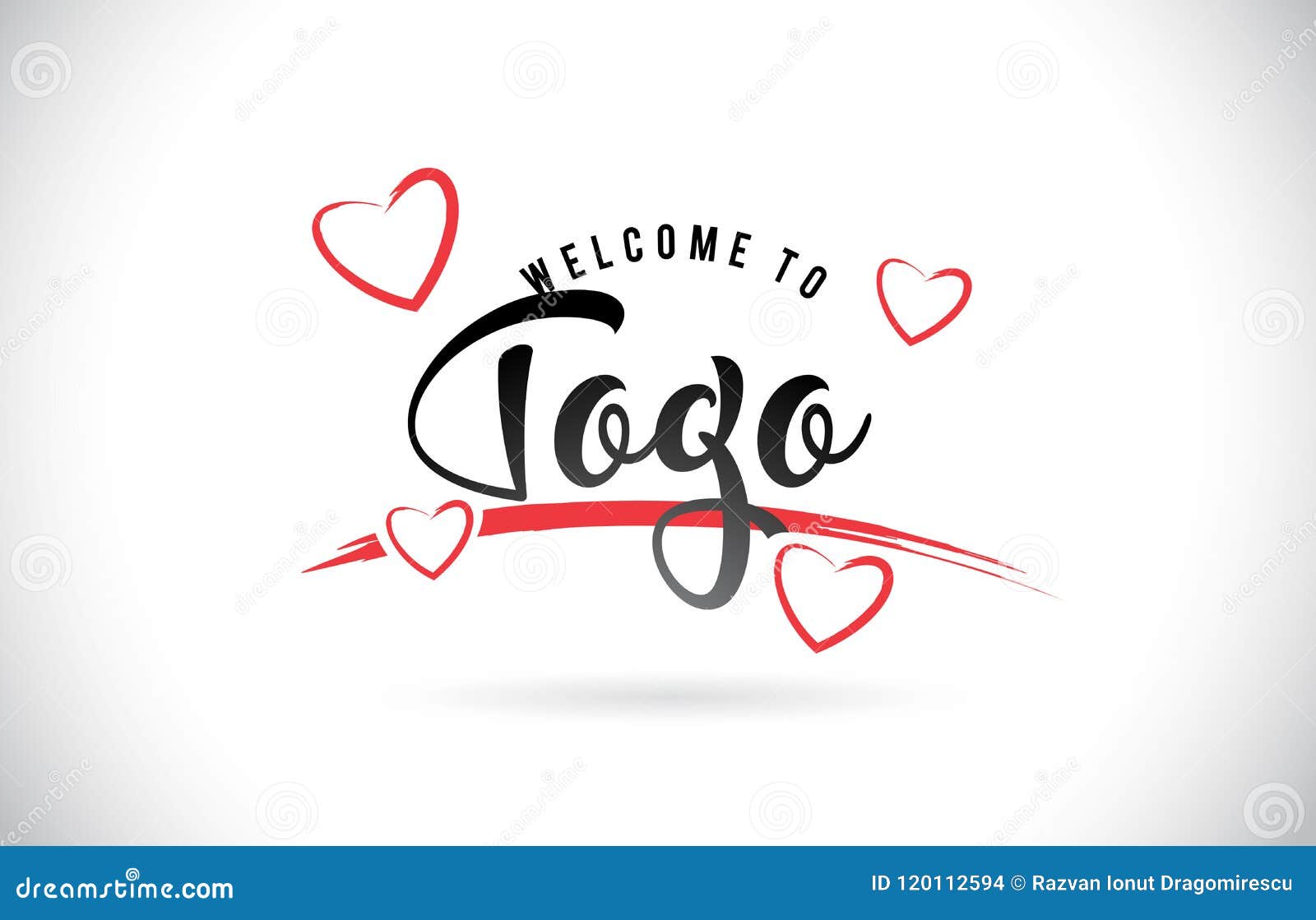 Togo Welcome To Word Text With Handwritten Font And Red Love Hearts
