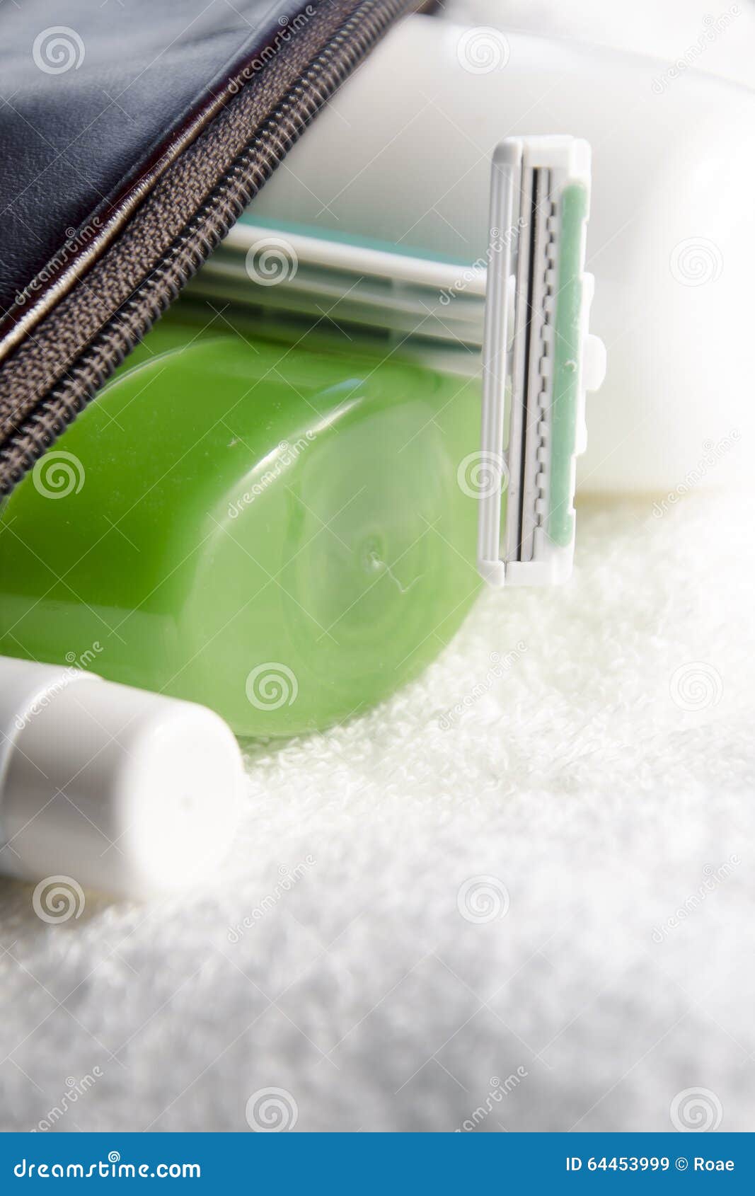 Toilet Bag with Set of Cosmetics and Razor Stock Image - Image of ...