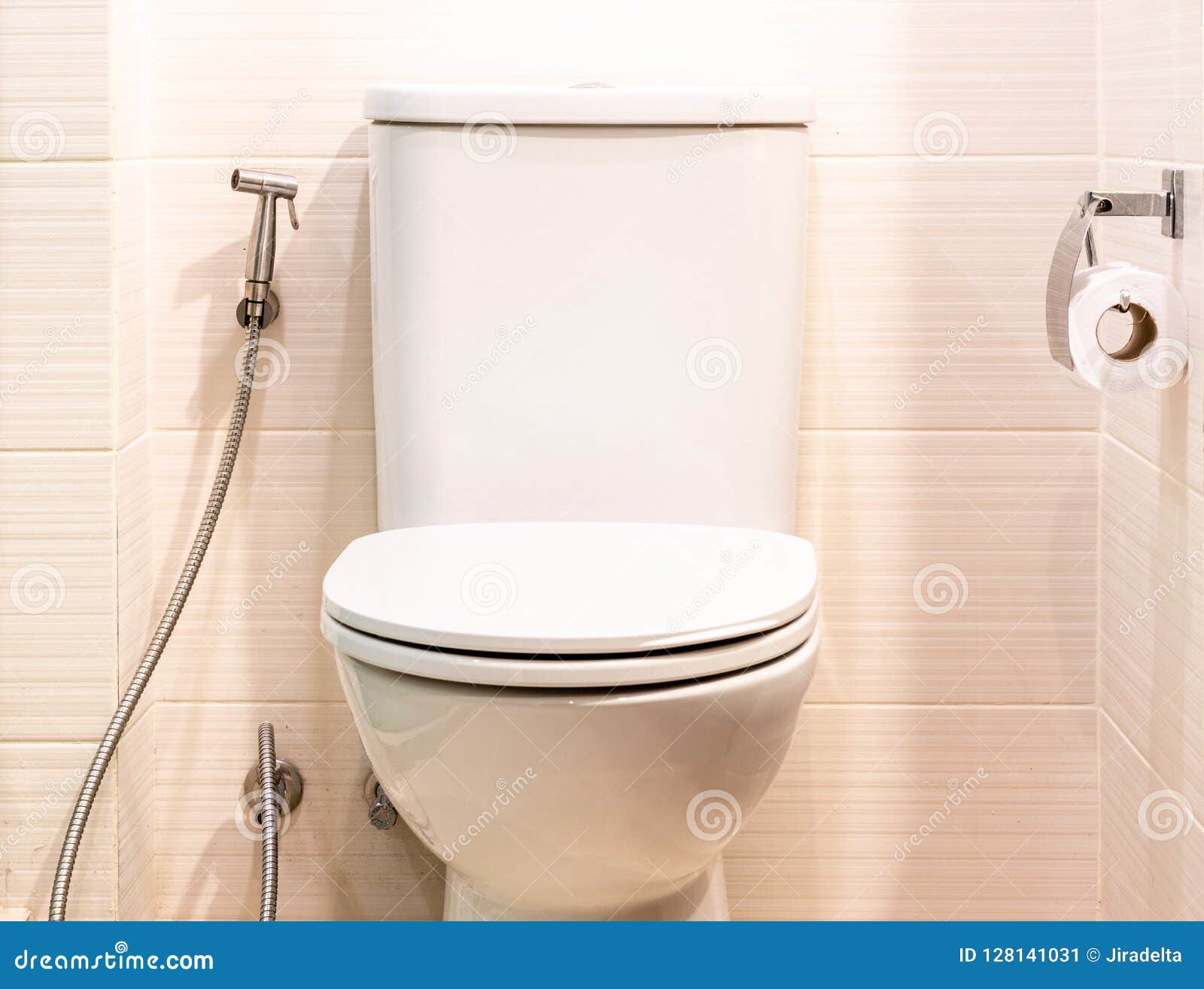 Toilet with Bidet Shower Front View Stock Image - Image of water, home ...
