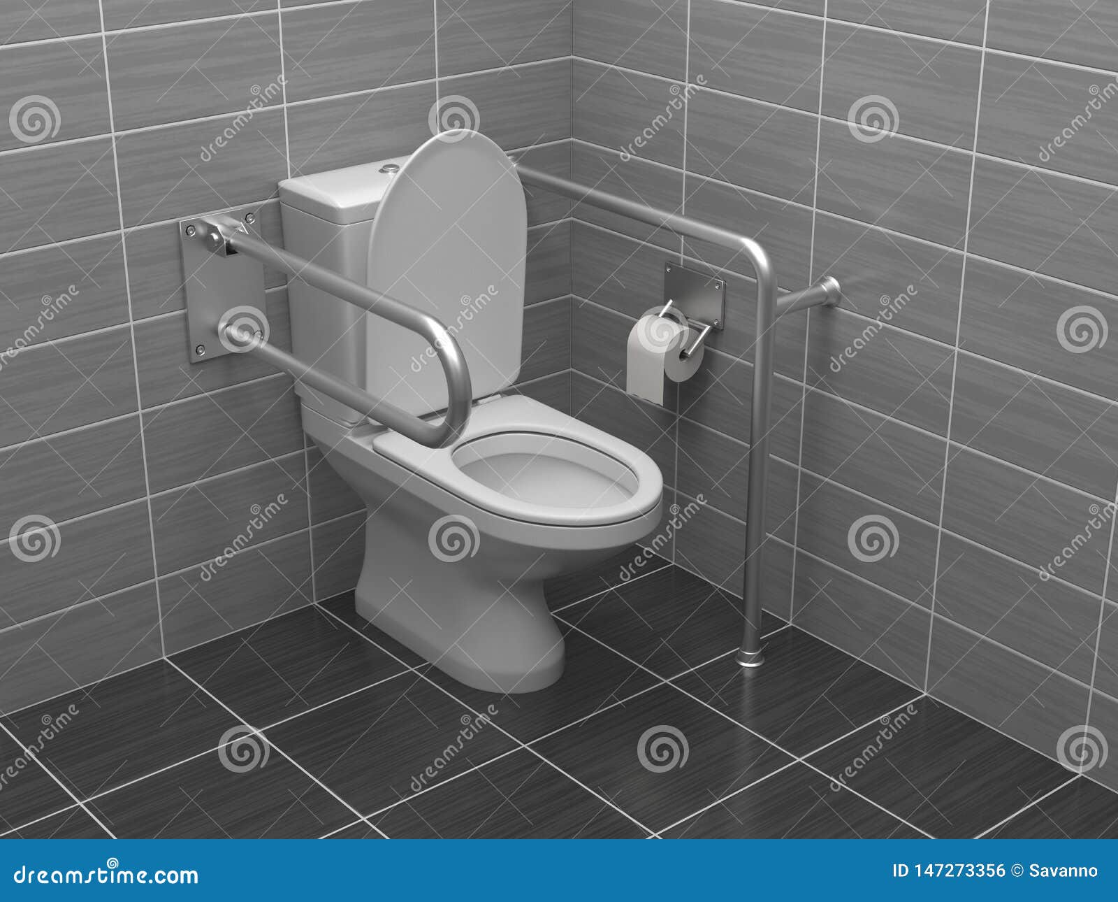 Toilet for Disabled People. Equipped with Grab Bars Stock Photo - Image ...