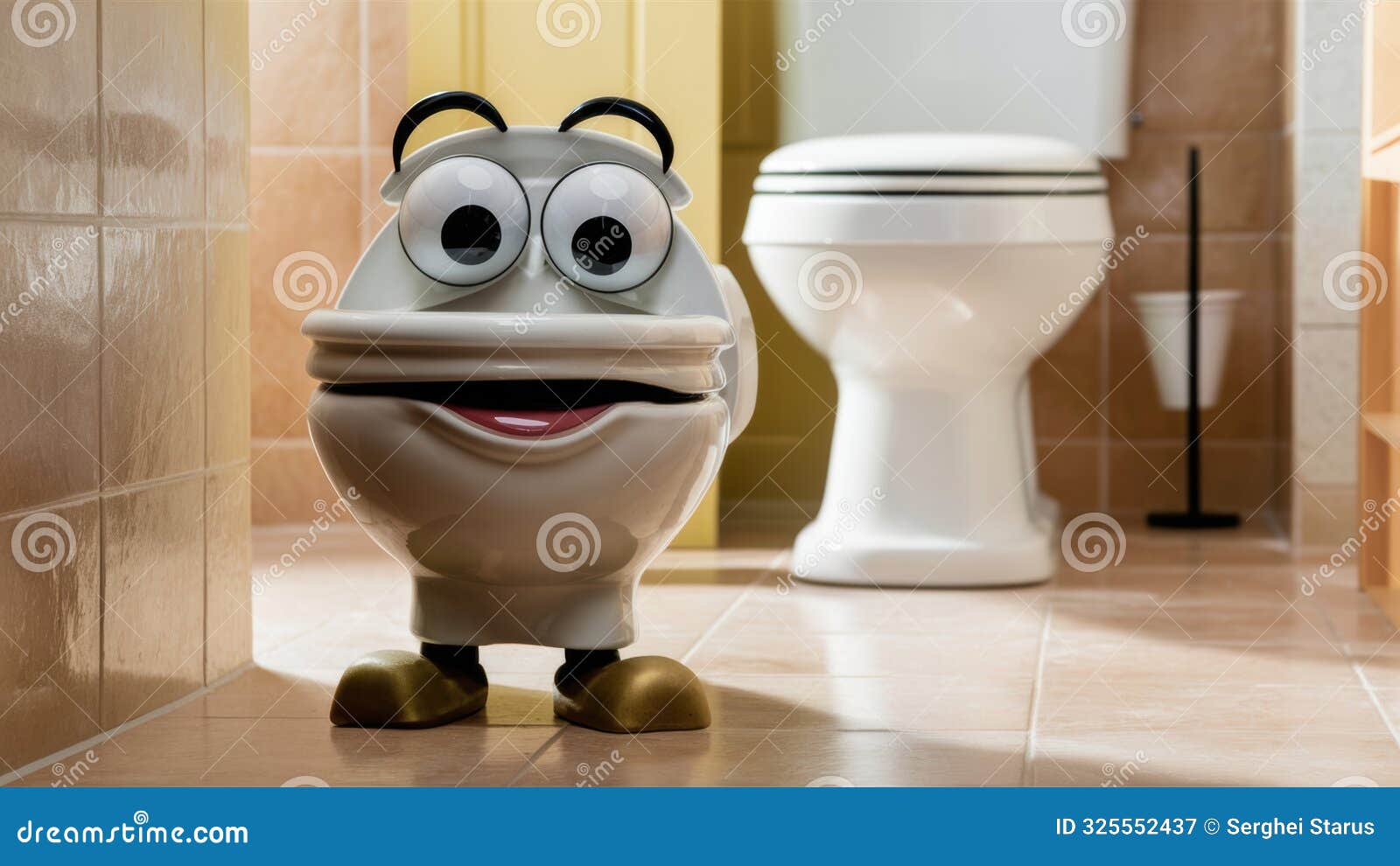 A Toilet with a Face and Eyes in the Bathroom, AI Stock Image - Image ...