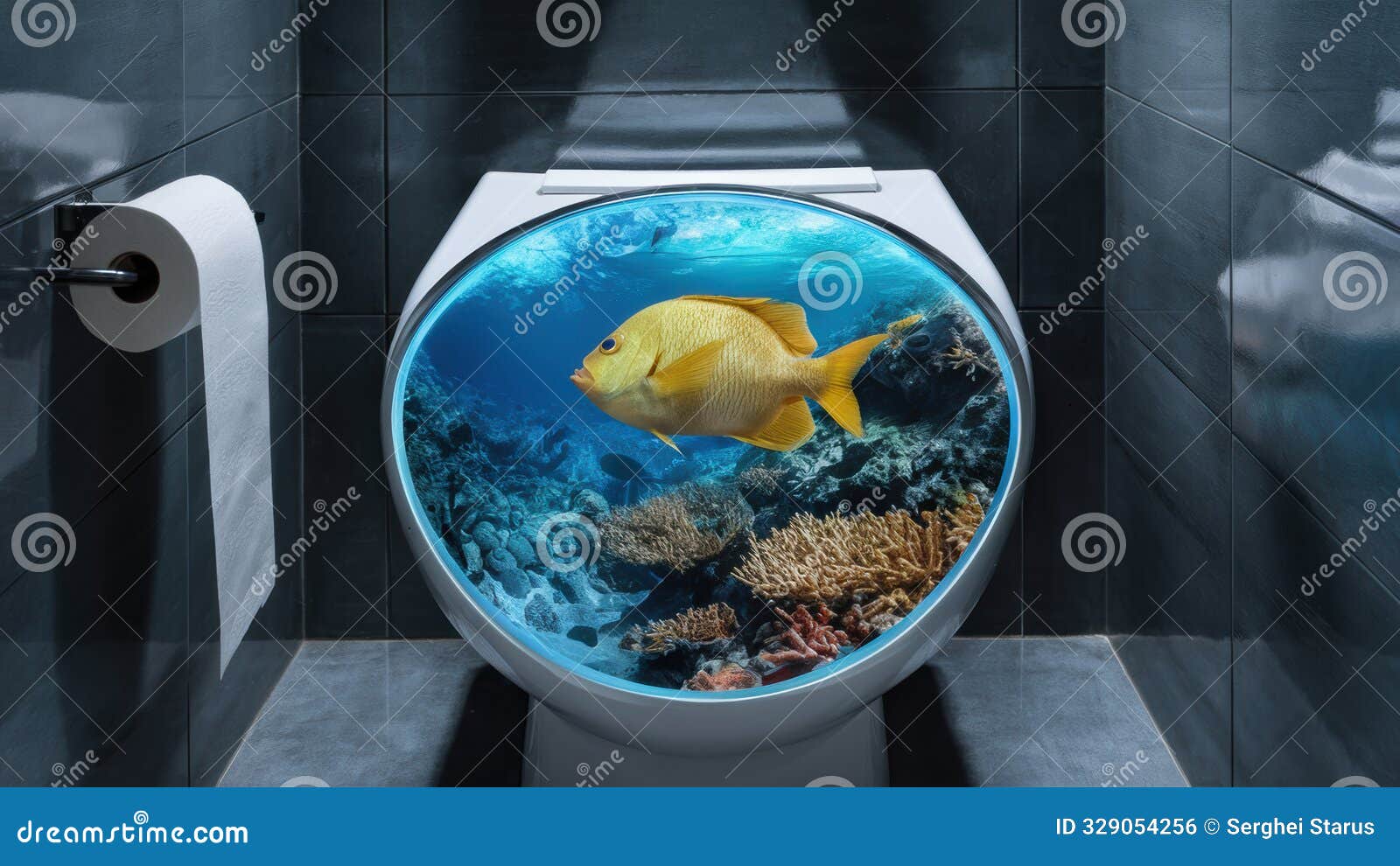 A Toilet with a Fish on the Lid of it S Seat, AI Stock Photo - Image of ...