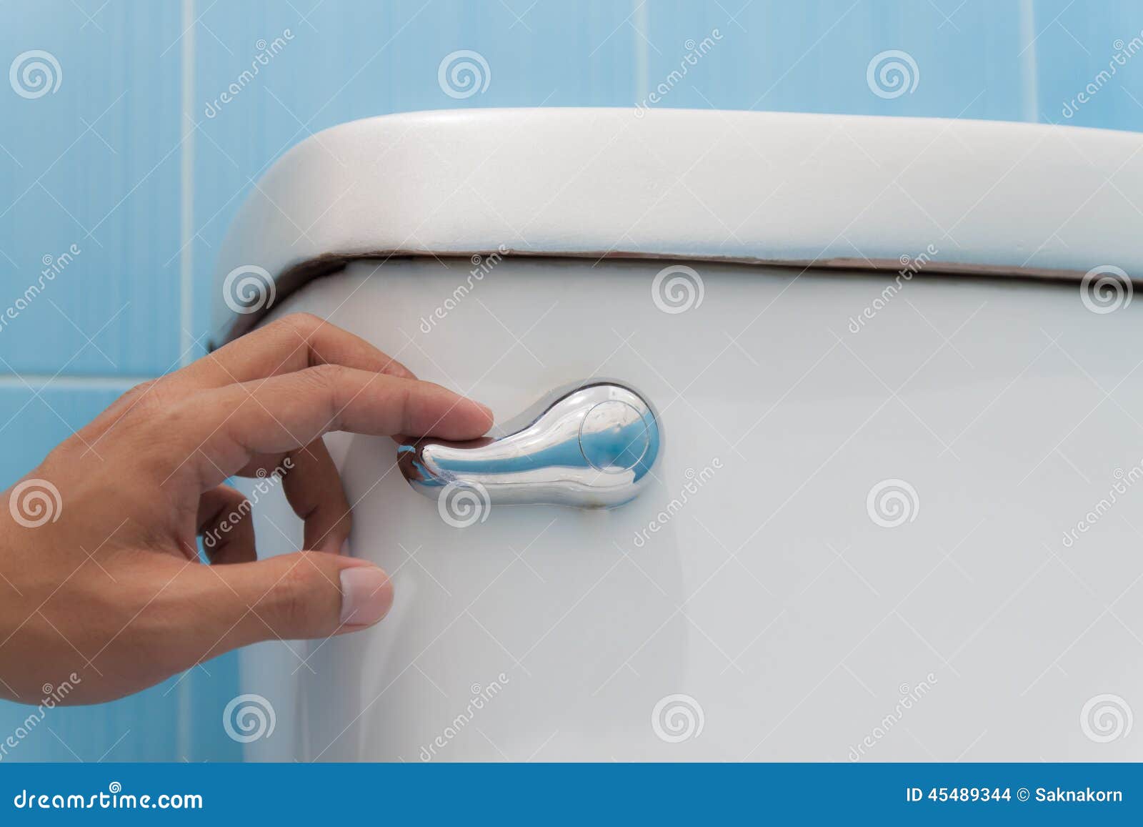 Toilet with Flush. Press and Flush. Stock Photo - Image of white ...