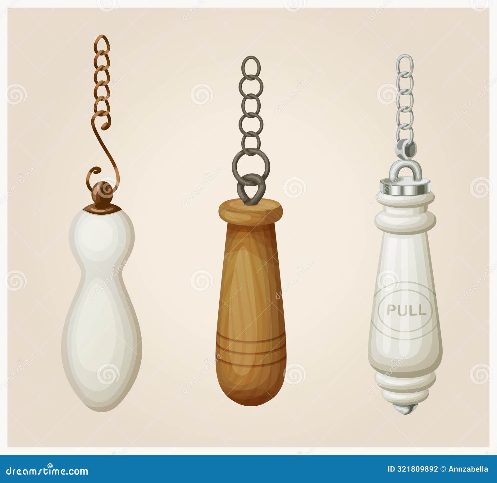 Toilet Flushes Pull Down Handles with Chains Vector Icons, Vintage ...