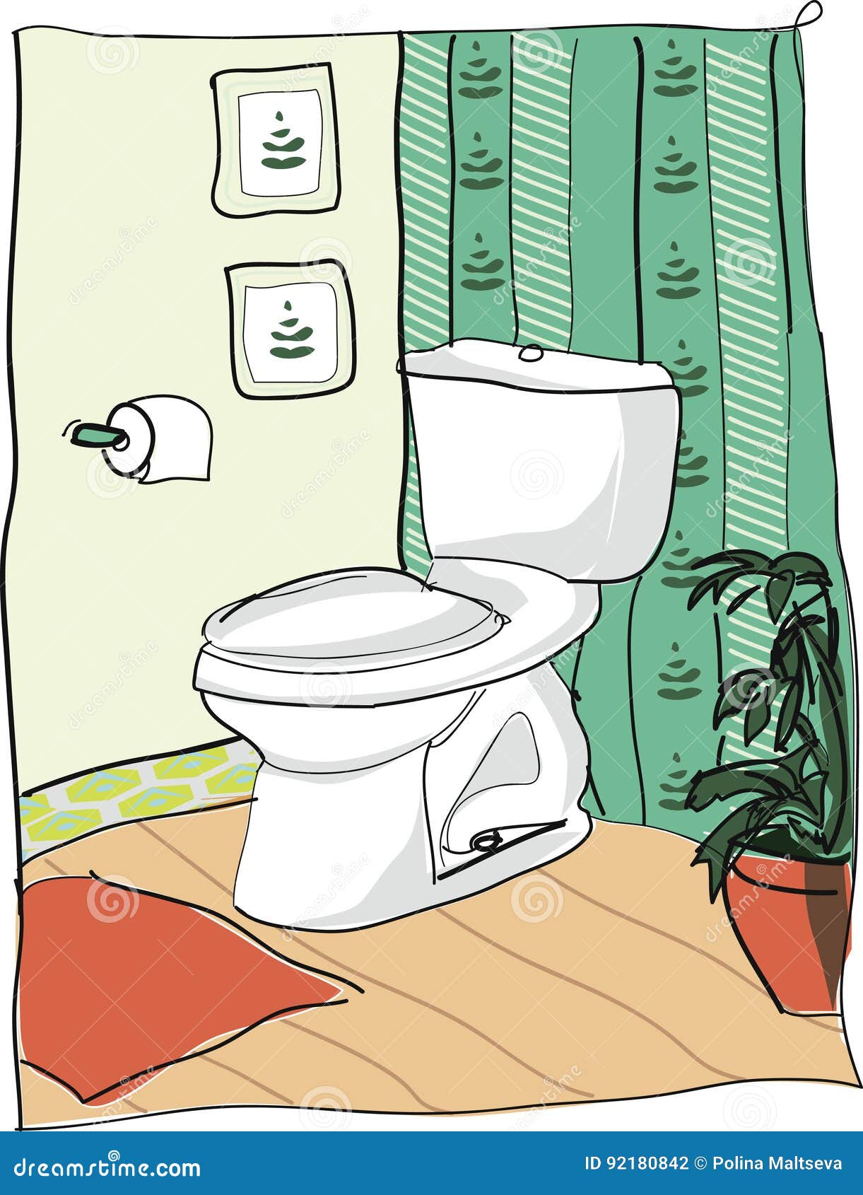 Toilet in home. stock vector. Illustration of decor, room - 92180842