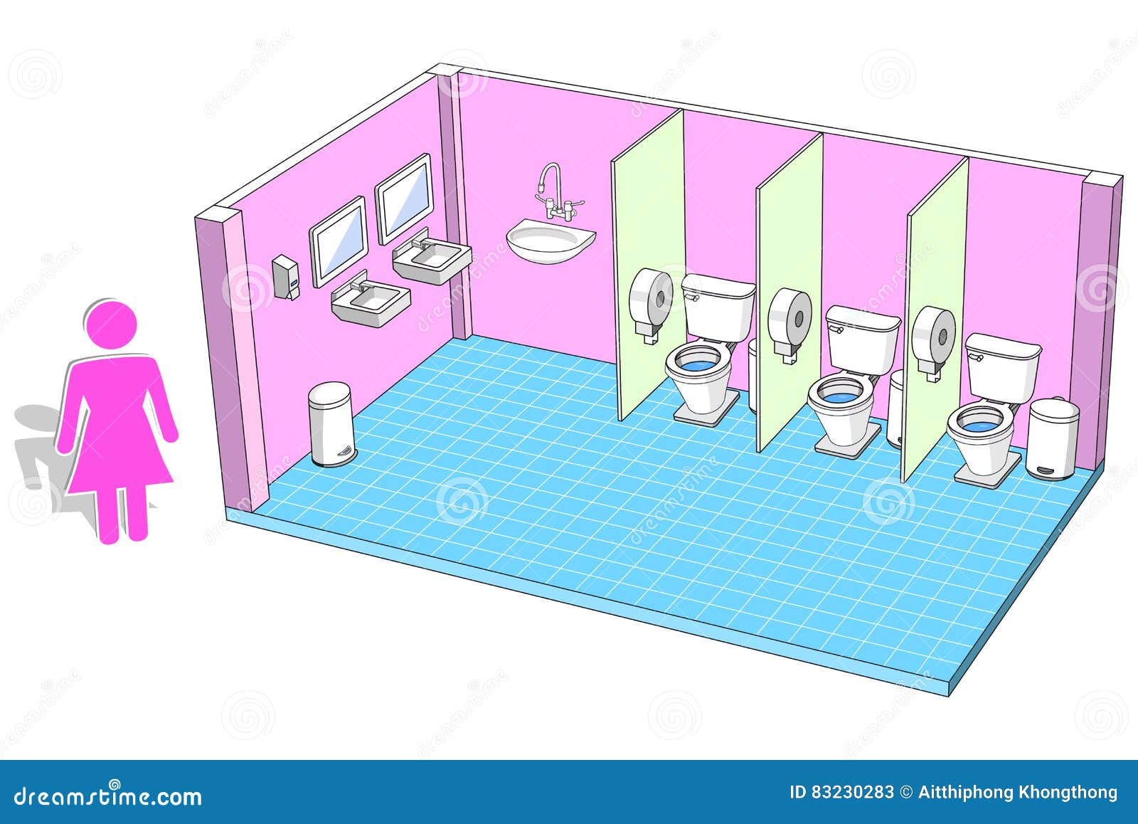 Toilet Interior for Male with 3d Facilities Vector Illustration Stock ...