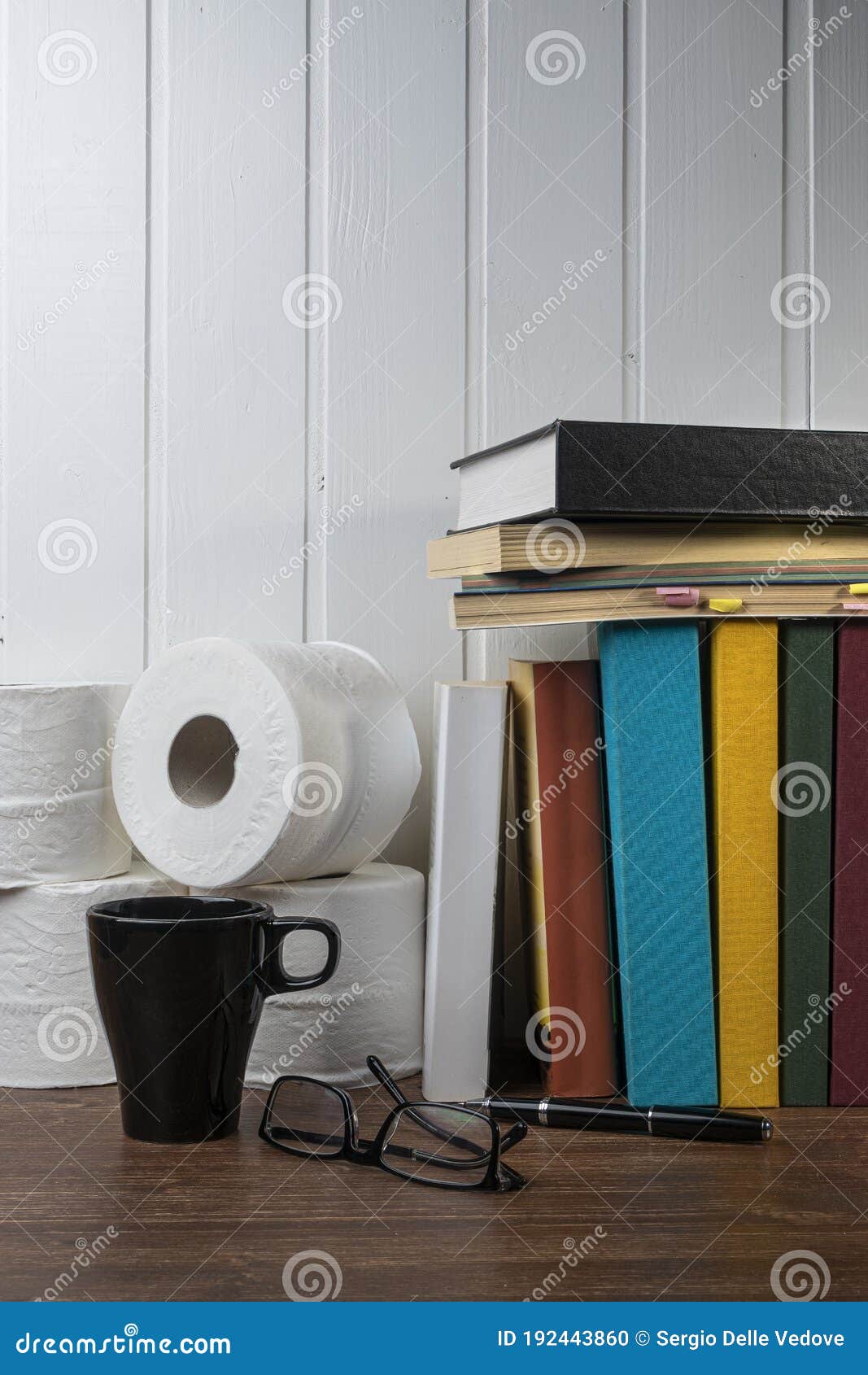 Toilet Paper Rolls and Books Stock Photo - Image of potty, roll: 192443860