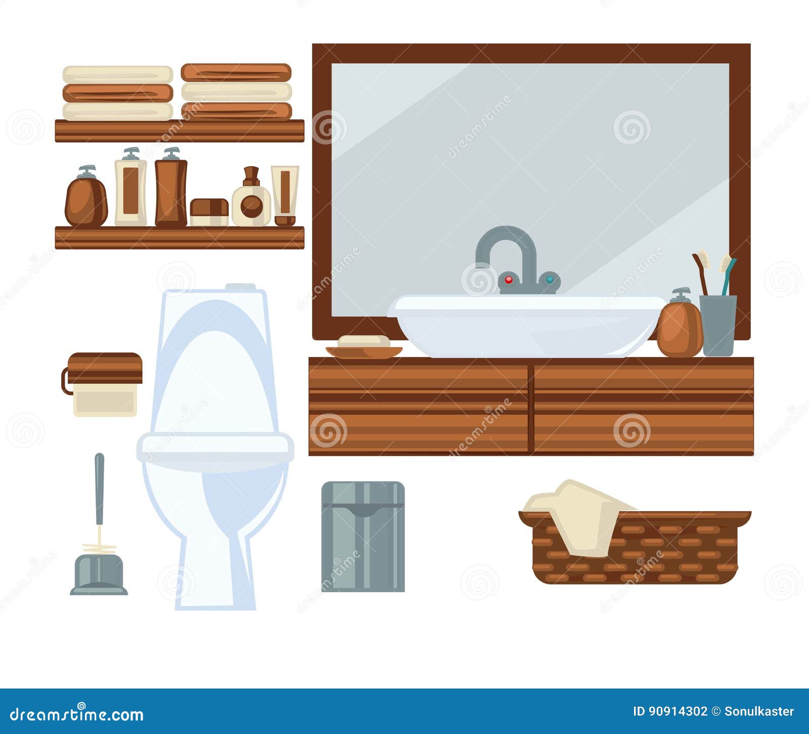 Toilet and Sink in Bathroom Stock Vector - Illustration of elegant ...