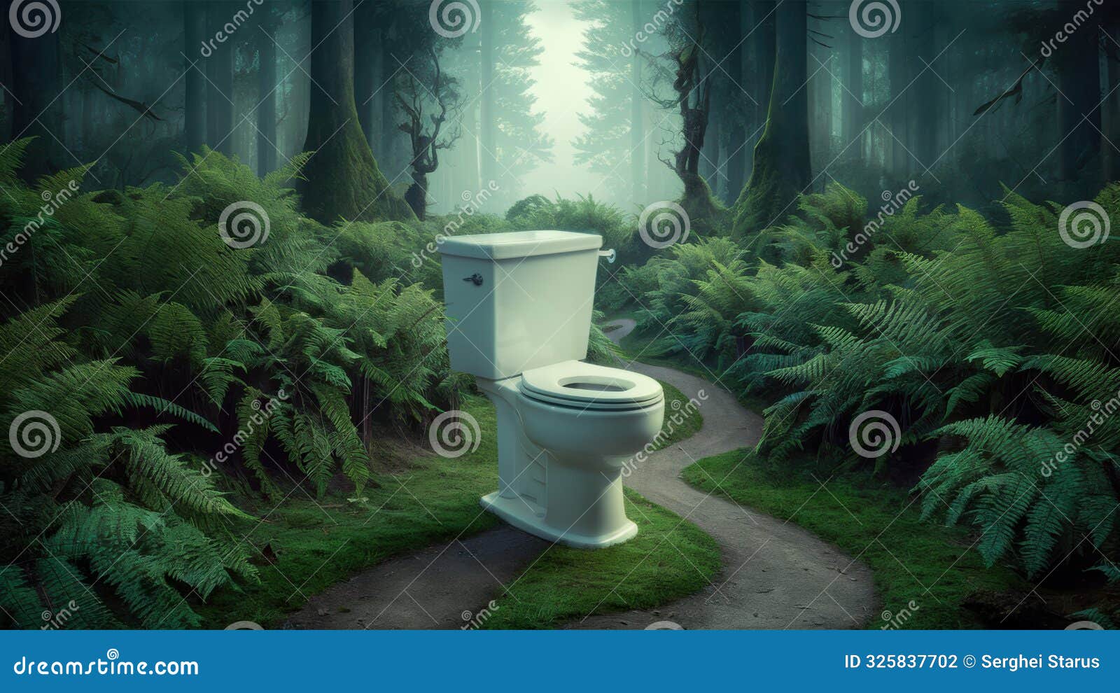 A Toilet Sitting in the Middle of a Forest Surrounded by Trees, AI ...