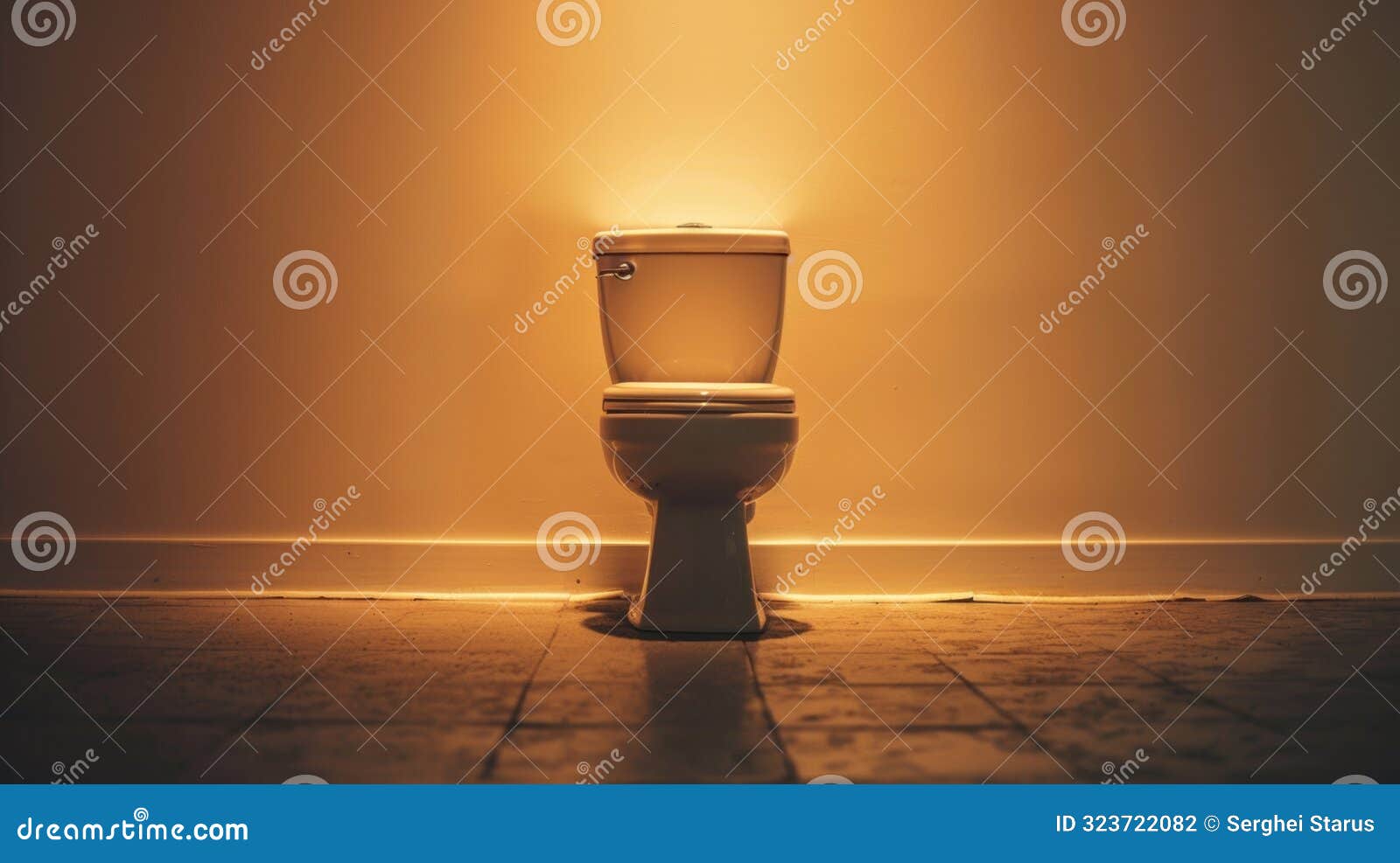 A Toilet Sitting in a Room with the Light on and Shining Down, AI Stock ...